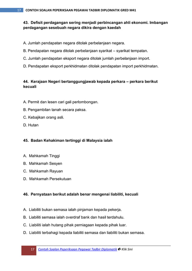 Contoh Soalan PTD Seksyen Pengetahuan AM 2018/2019 | PDF