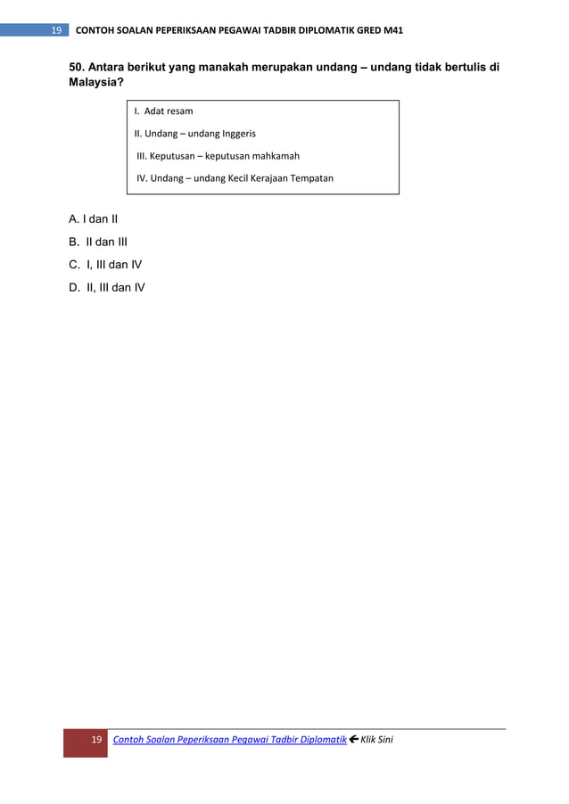 Contoh Soalan PTD Seksyen Pengetahuan AM 2018/2019 | PDF