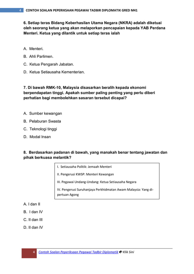 Contoh Soalan PTD Seksyen Pengetahuan AM 2018/2019 | PDF
