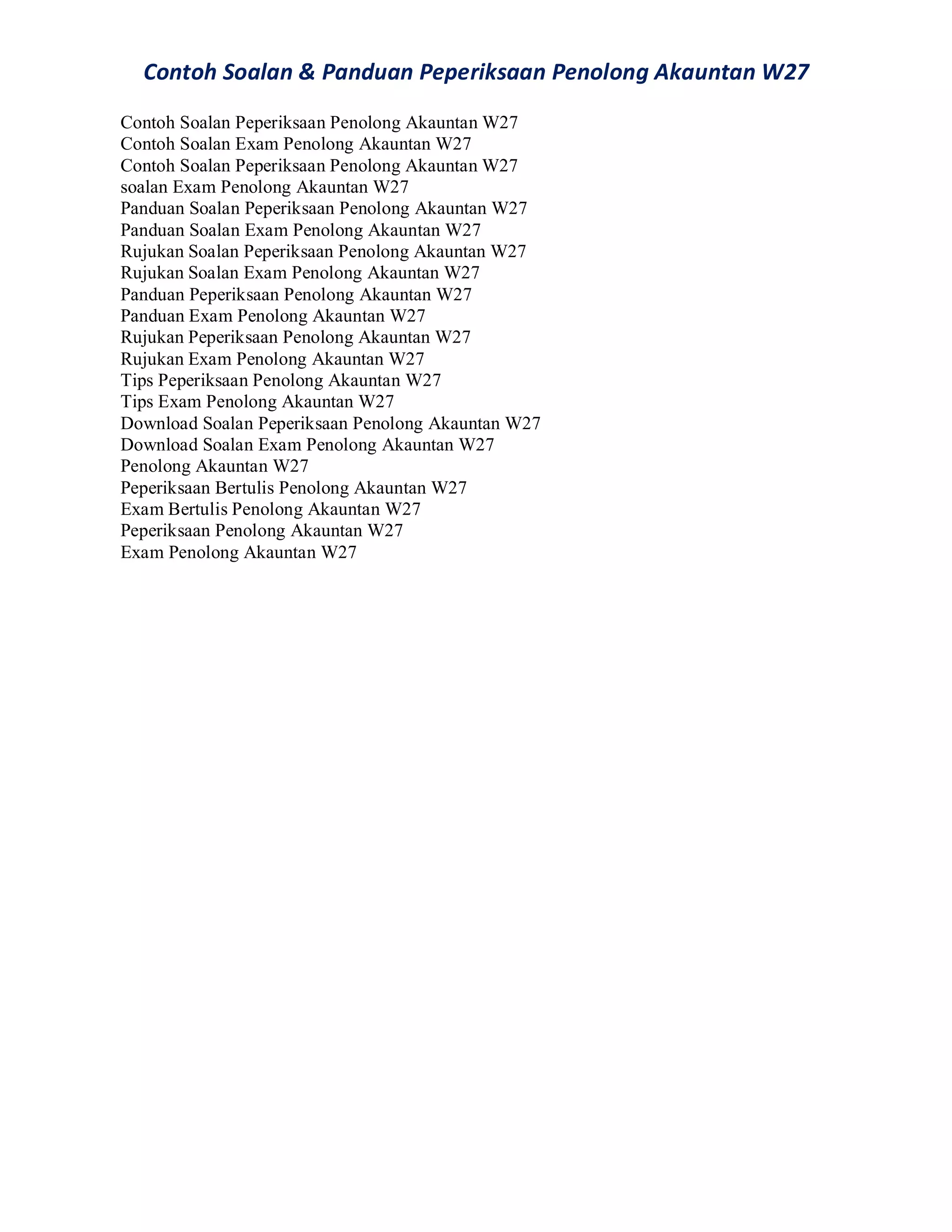 Contoh Soalan Peperiksaan Penolong Akauntan W27 | PDF