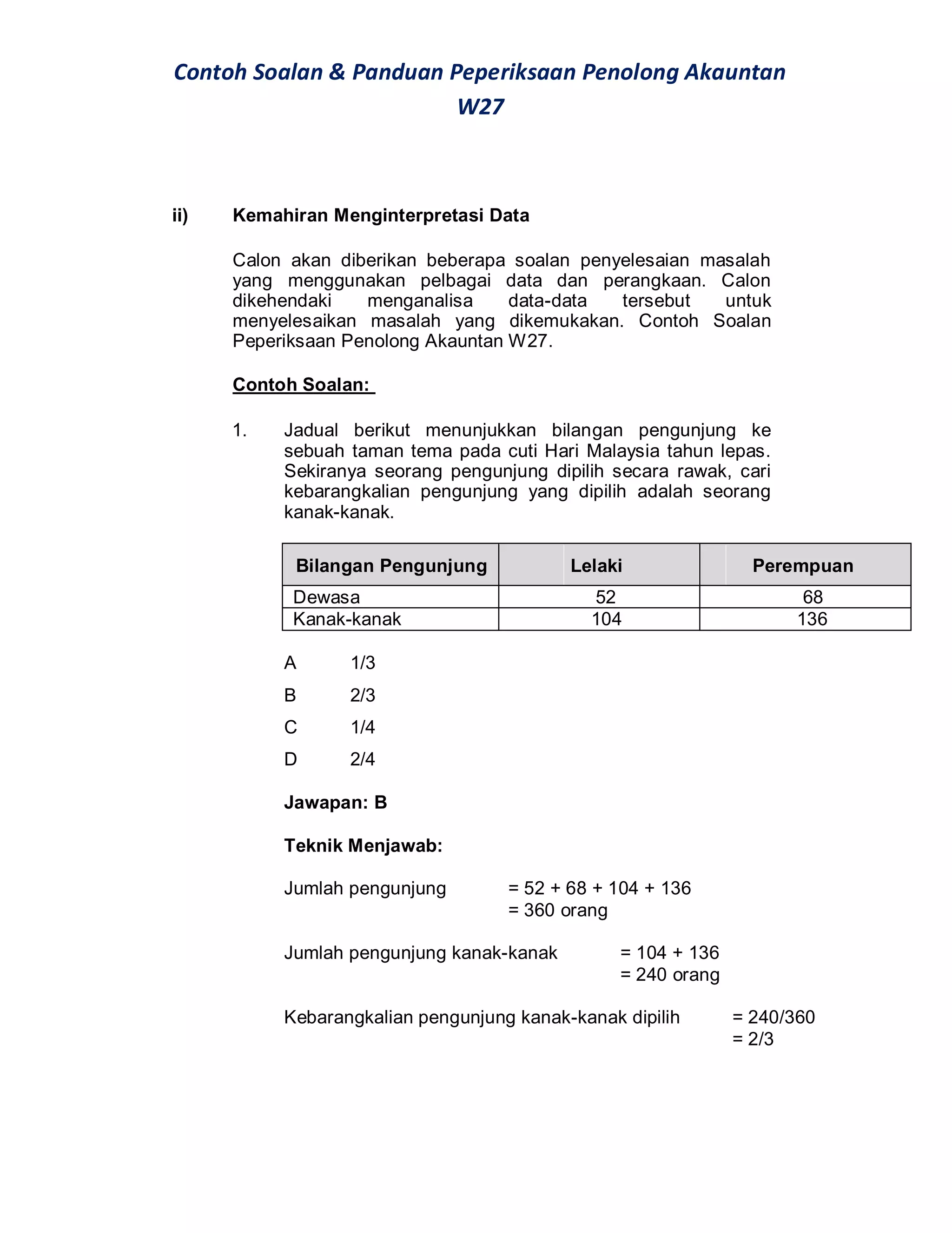 Contoh Soalan Peperiksaan Penolong Akauntan W27 | PDF