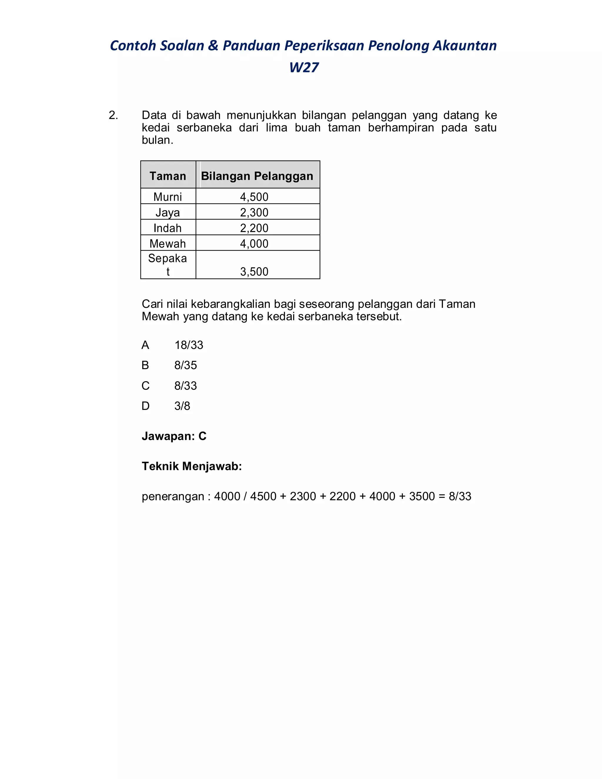 Contoh Soalan Peperiksaan Penolong Akauntan W27 | PDF