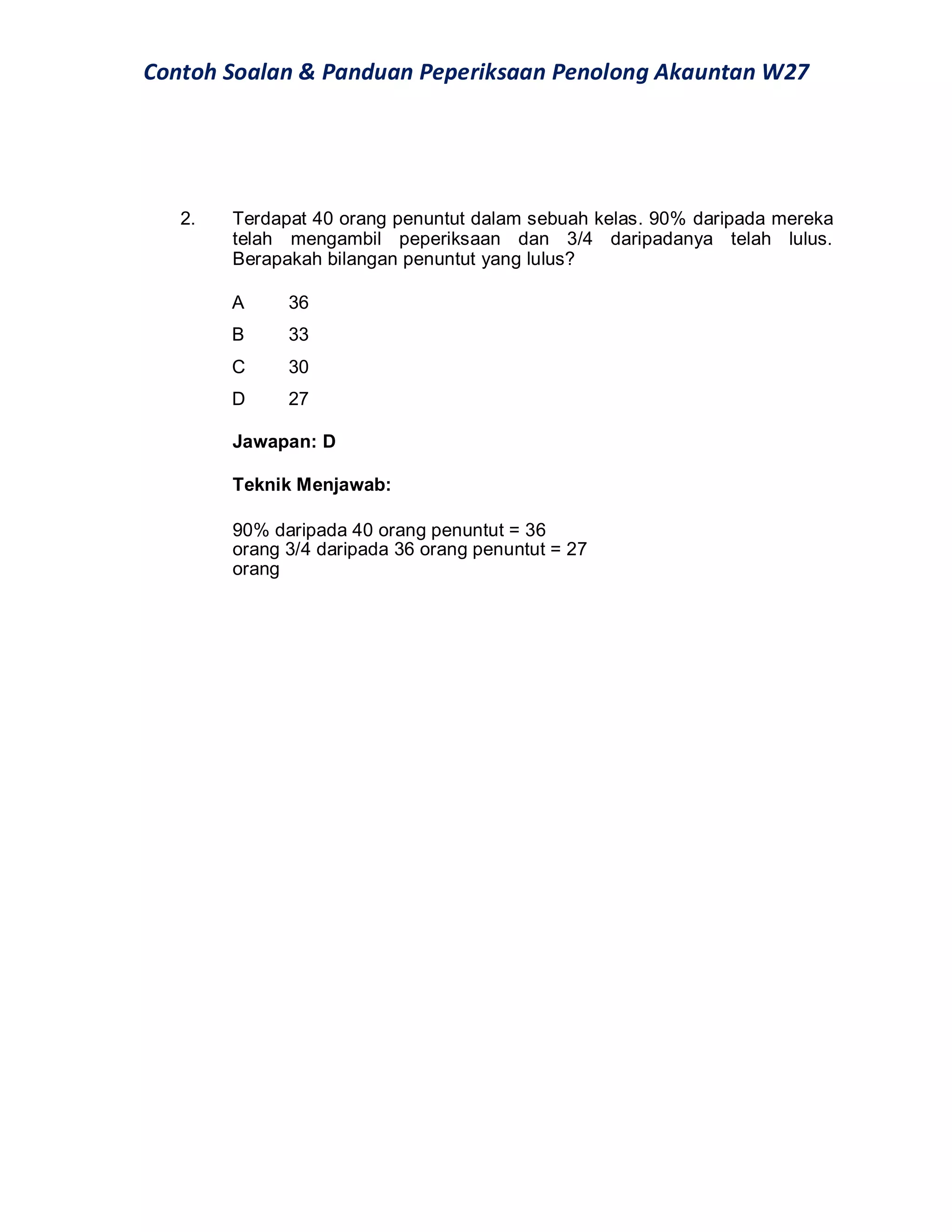 Contoh Soalan Peperiksaan Penolong Akauntan W27 | PDF