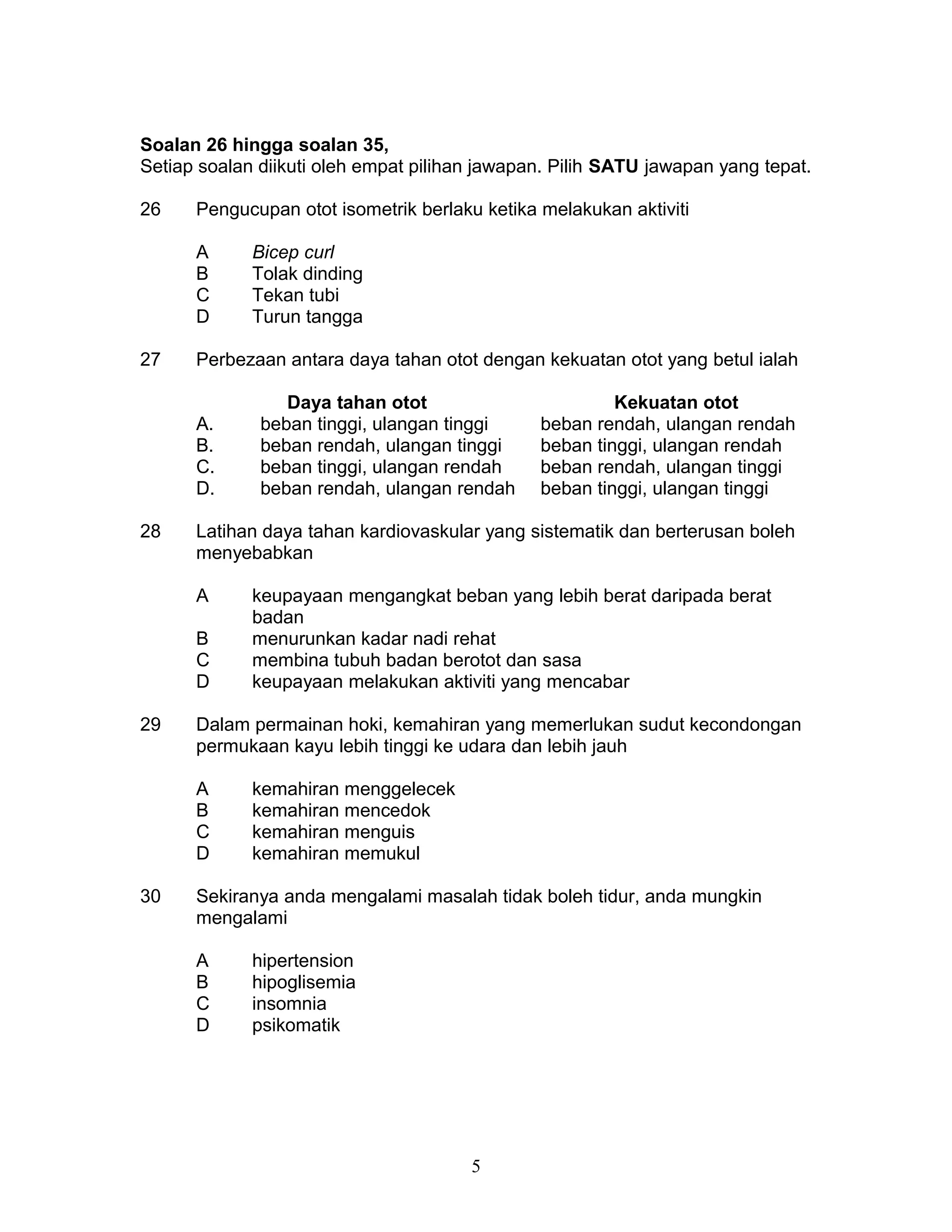 Contoh soalan pjk tahun 5 | DOC