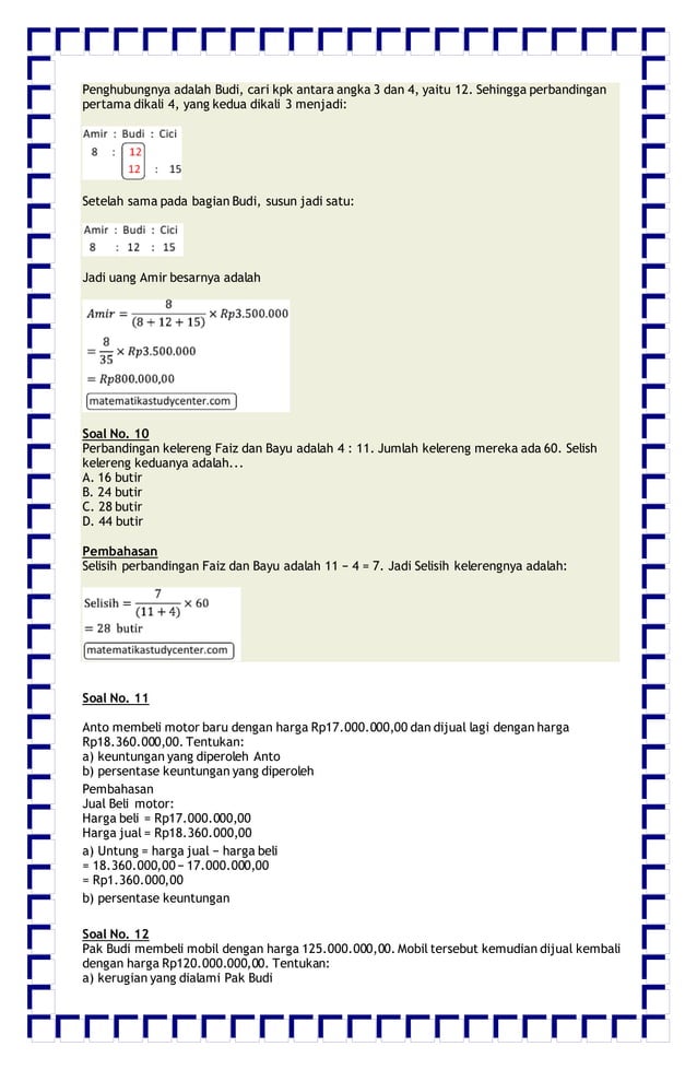Contoh soal aritmatika sosial smp kelas 7 | DOCX
