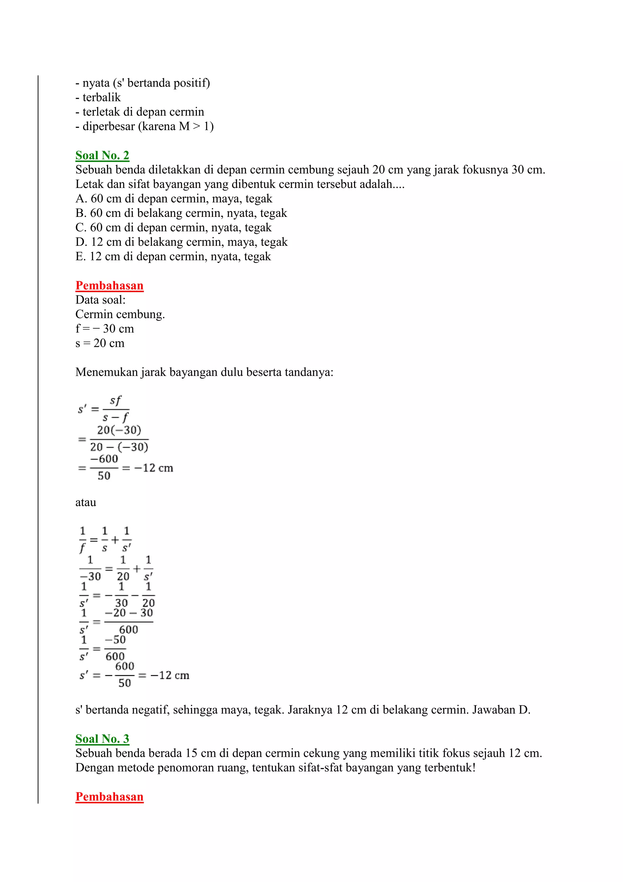 Contoh soal cahaya kelas p3b | DOCX