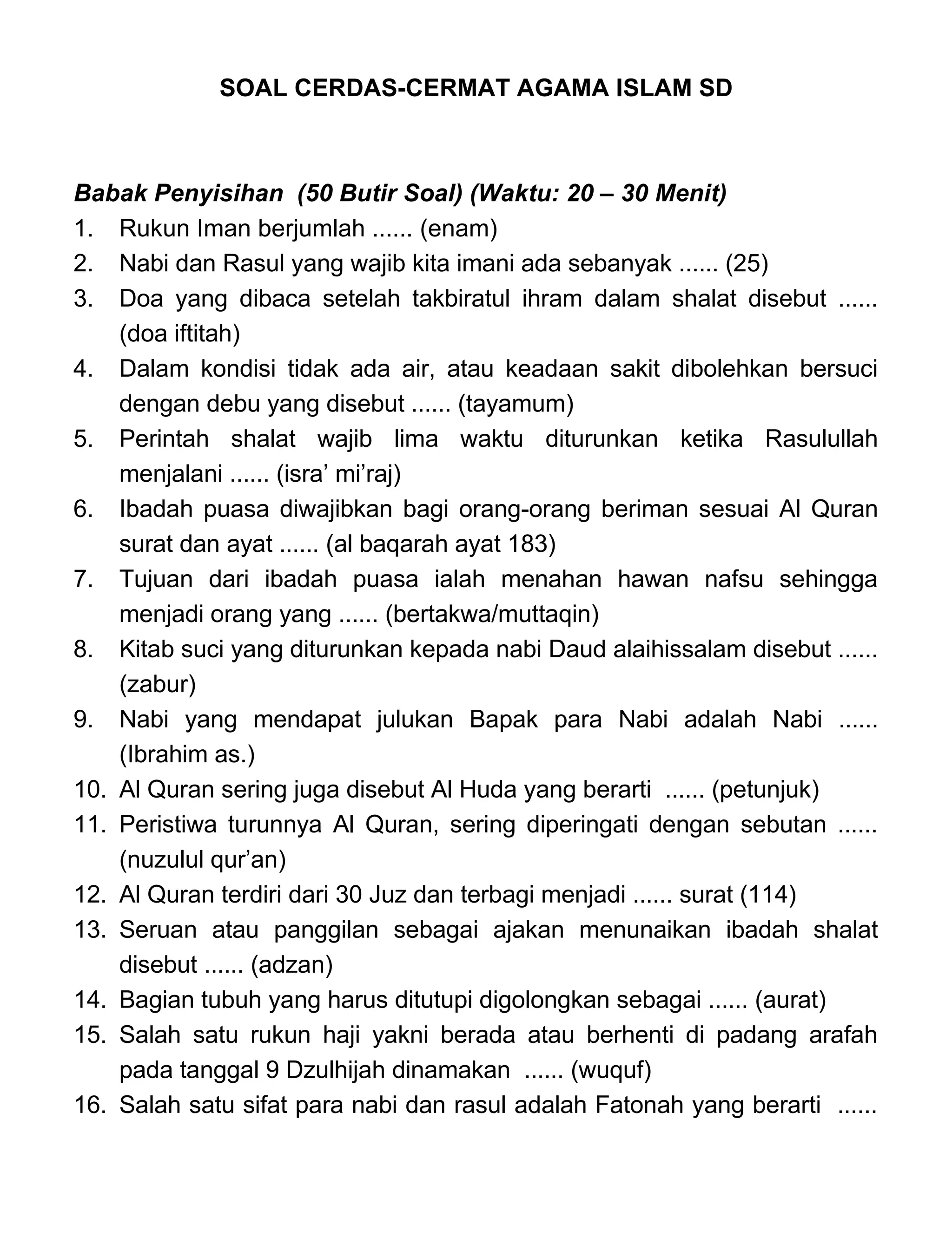 contoh soal cerdas cermat agama islam sd.doc