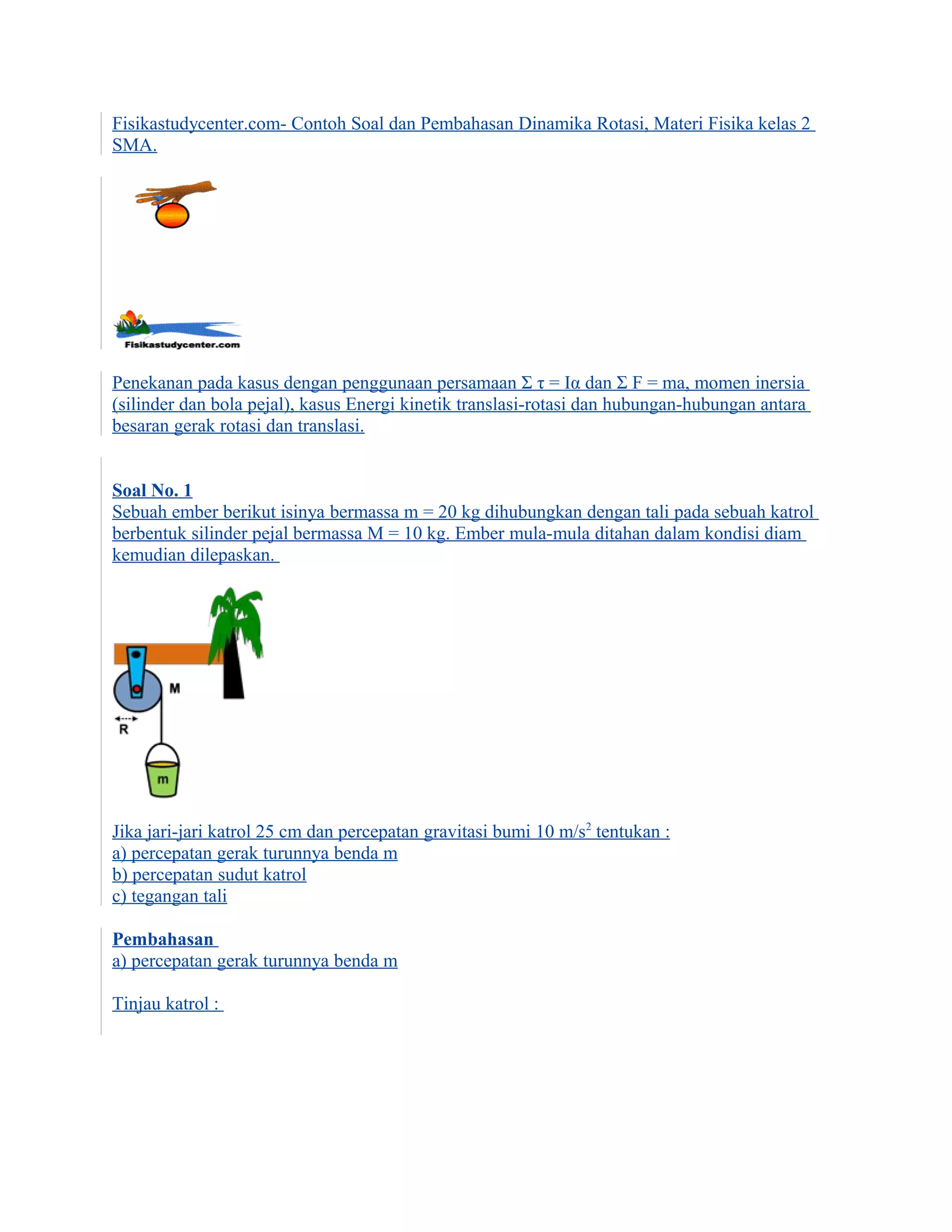 Contoh soal dan pembahasan dinamika rotasi | PDF