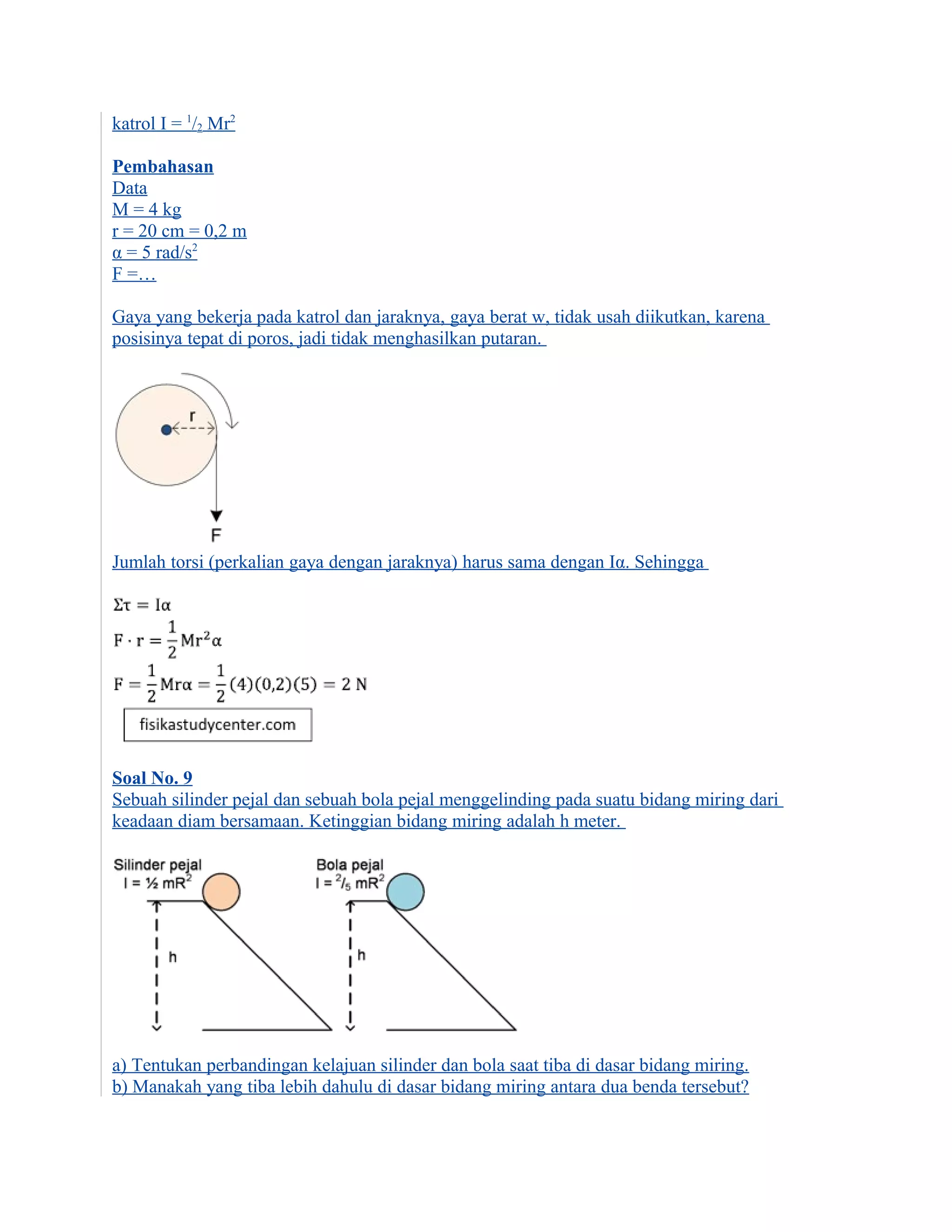 Contoh soal dan pembahasan dinamika rotasi | PDF