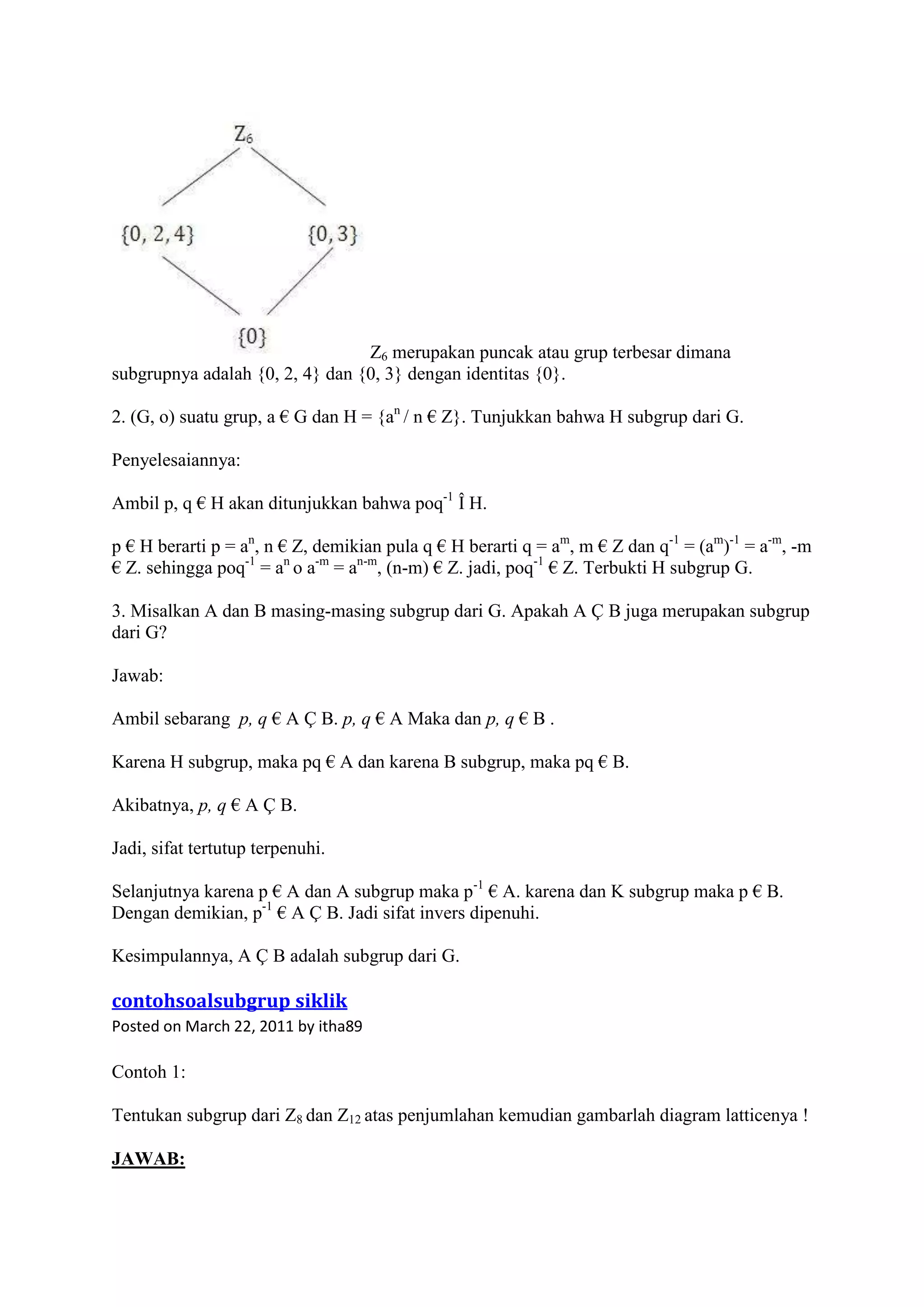 Contoh soal dan pembahasan subgrup | DOCX