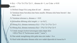 Contoh soal dan penyelesaian metode biseksi | PPTX
