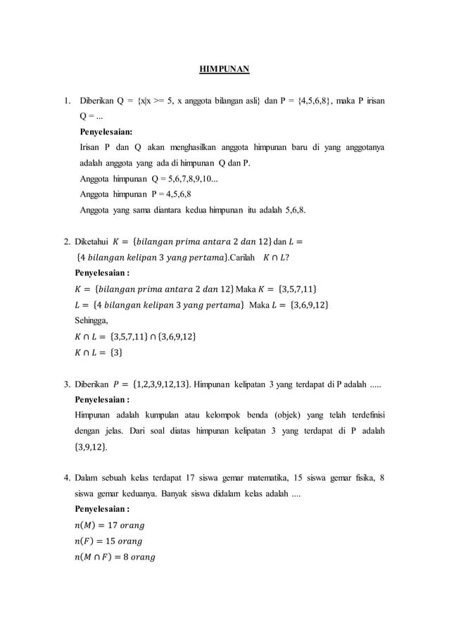 Contoh Soal Himpunan | DOCX