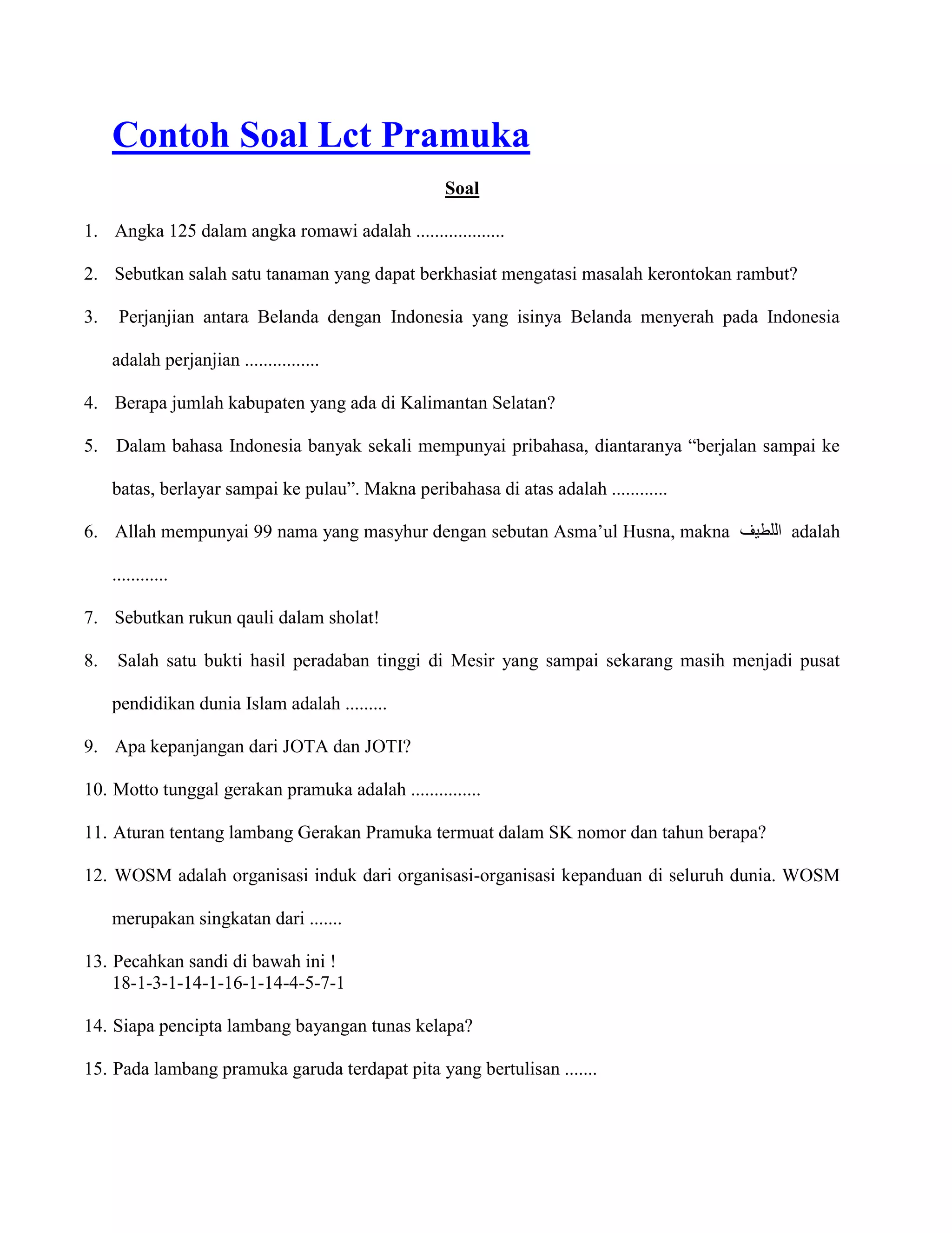 Contoh soal lct pramuka | PDF