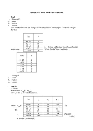 Contoh soal mean median dan modus | DOCX