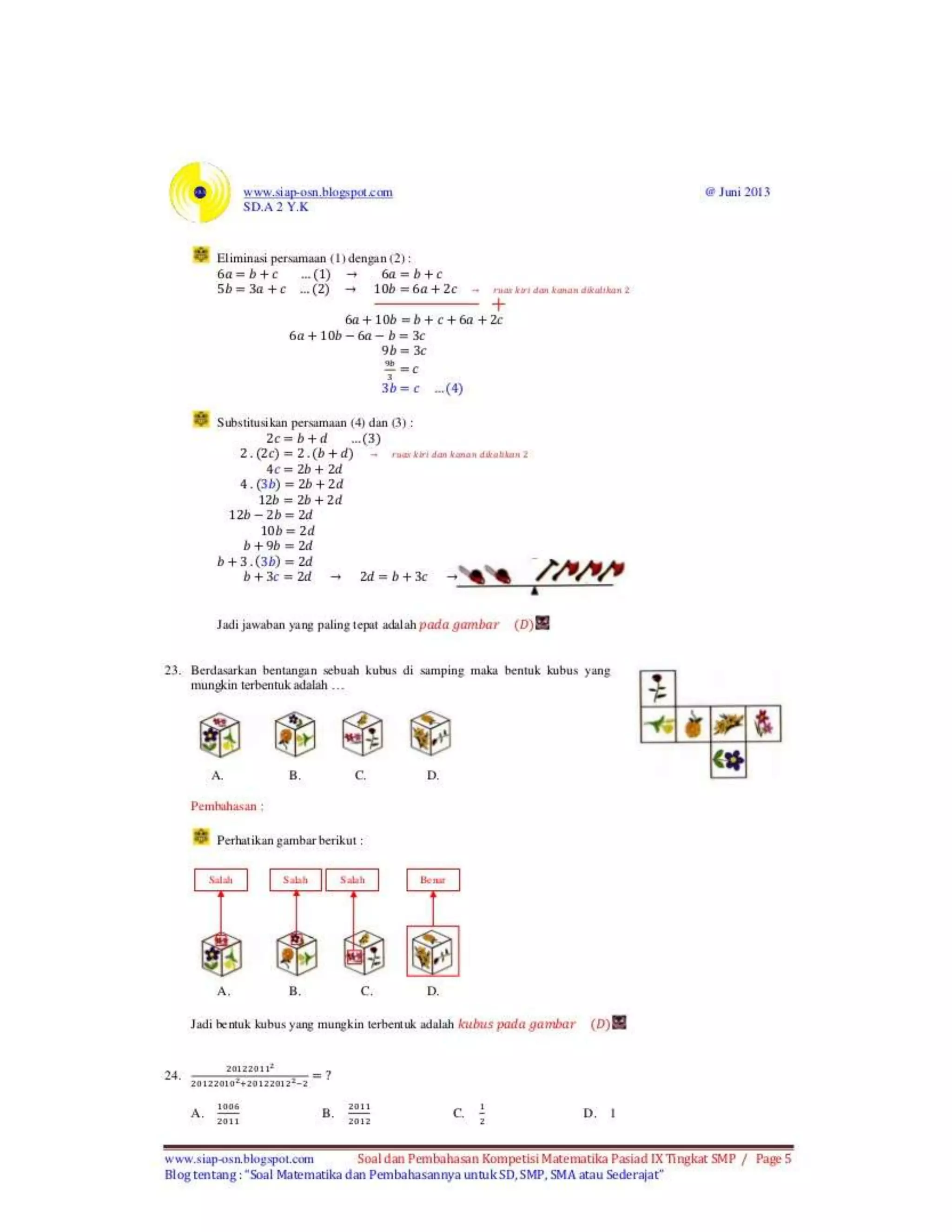 Contoh soal olimpiade matematika dikri dan thoha | PDF