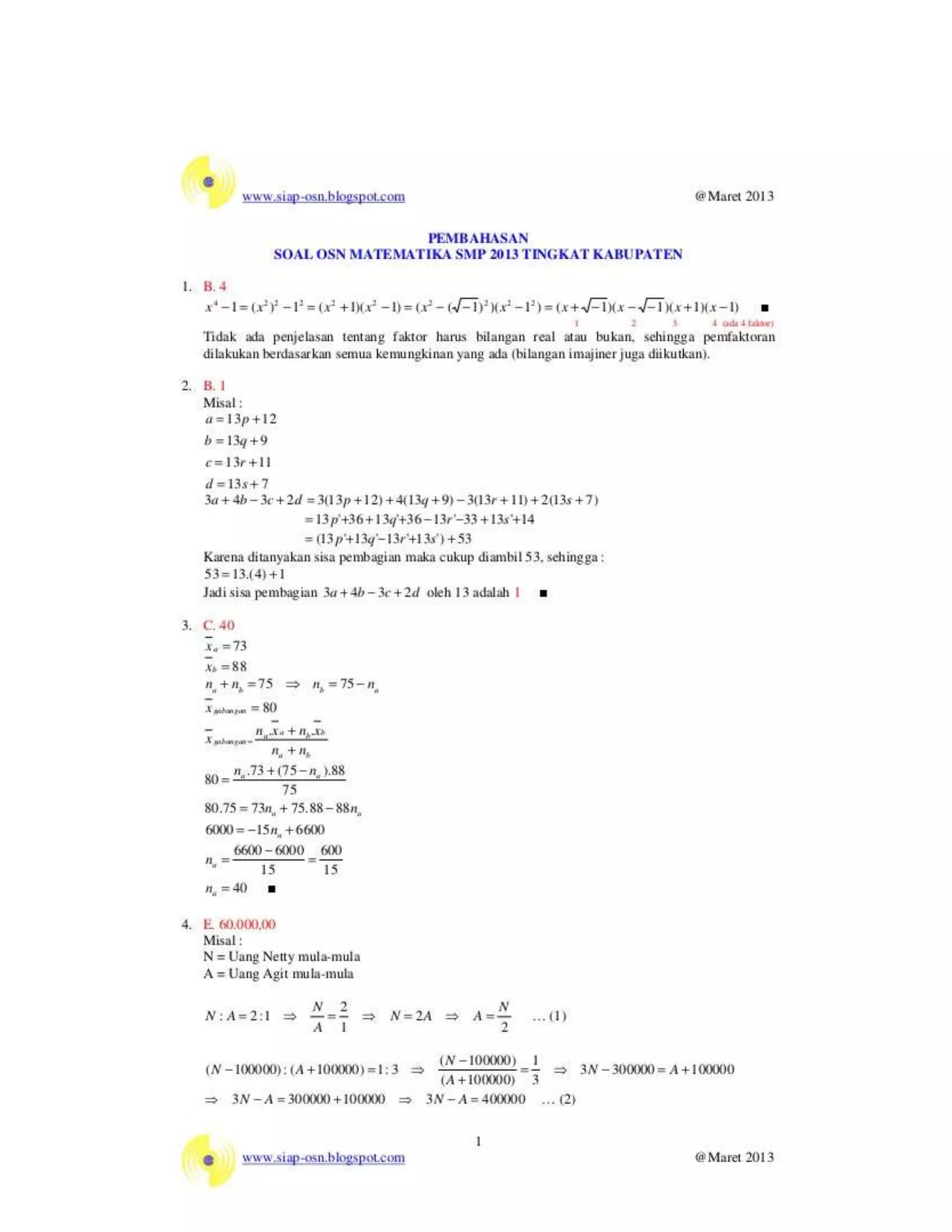 Contoh soal olimpiade matematika dikri dan thoha | PDF