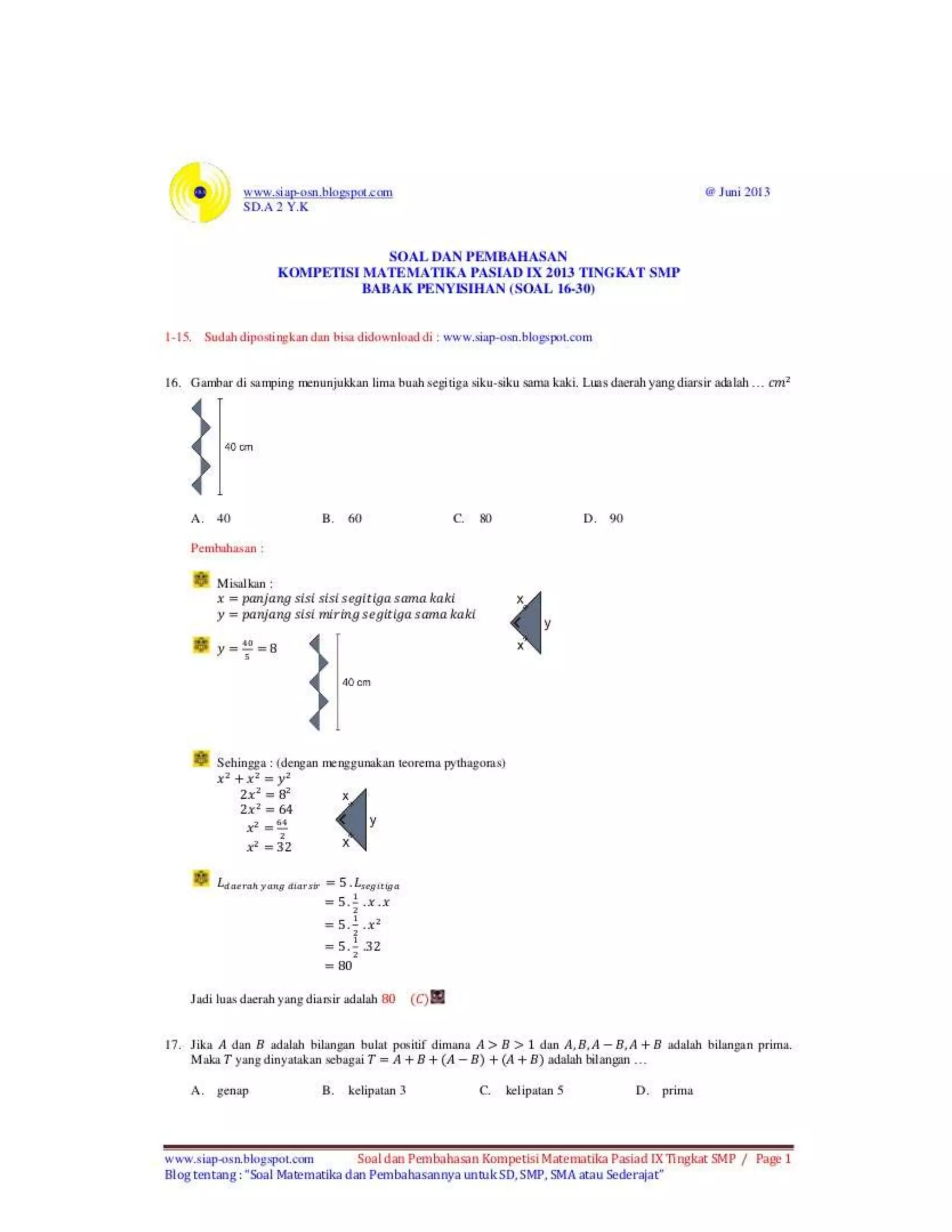 Contoh soal olimpiade matematika dikri dan thoha | PDF