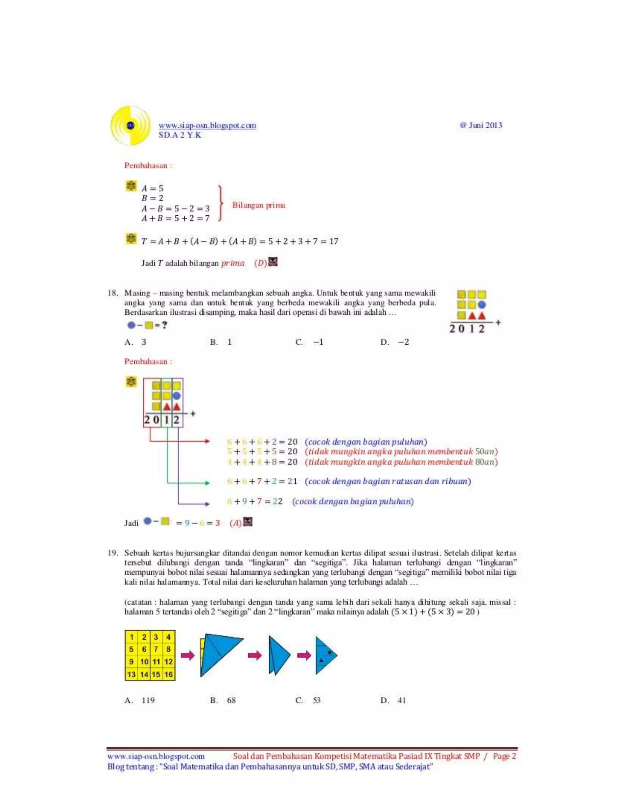 Contoh soal olimpiade matematika dikri dan thoha | PDF