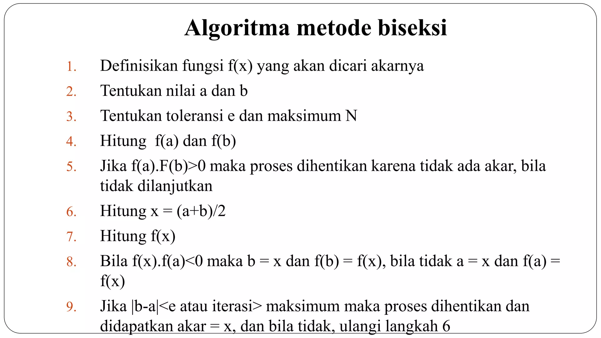 Contoh soal penyelsaian metode biseksi menggunakan excel erna | PPTX