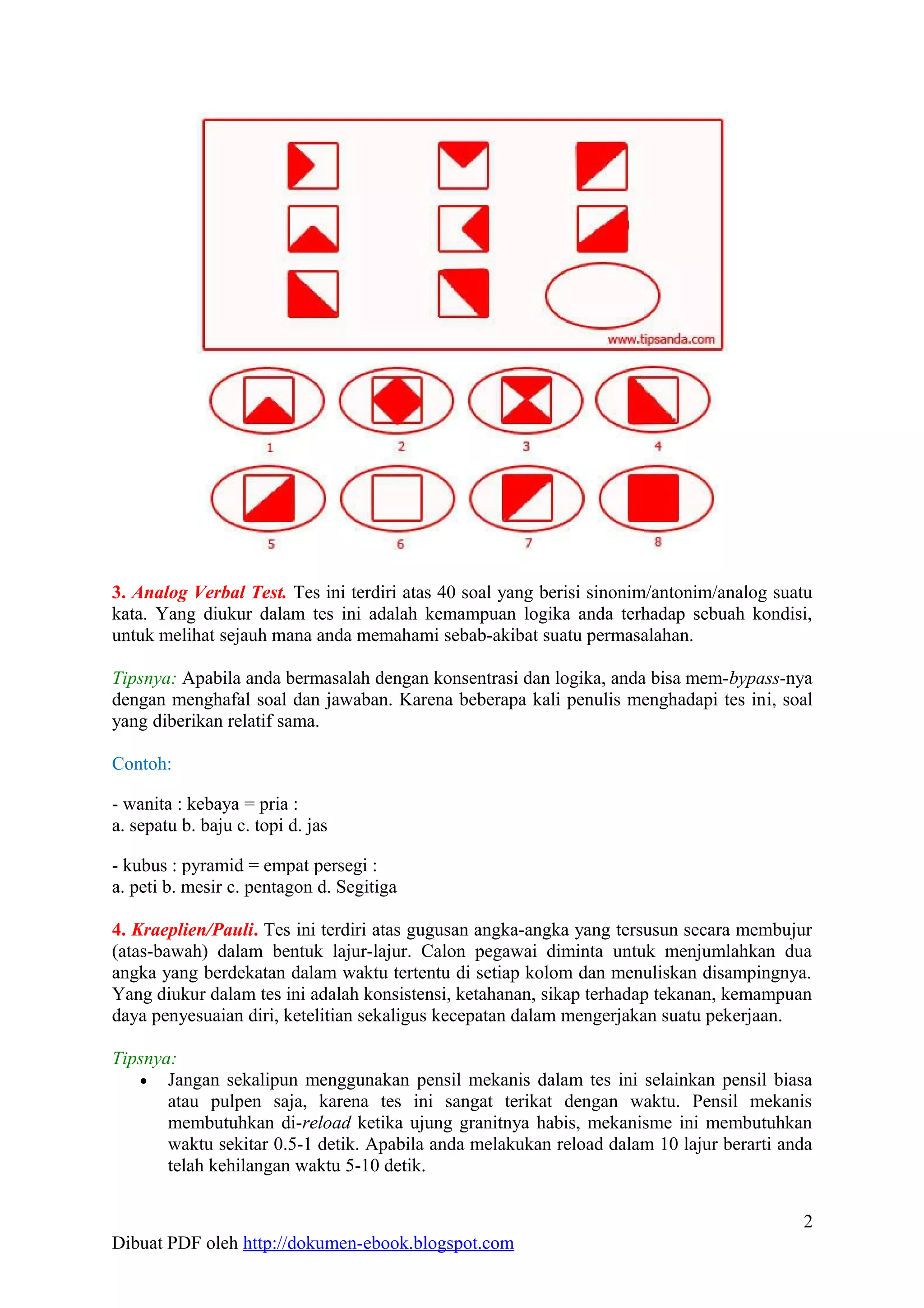 Contoh soal psikotest dan tips menghadapi tes psikotest | PDF