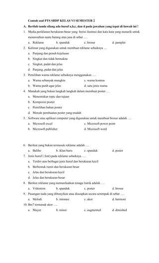 CONTOH SOAL PTS SDBD KELAS VI SEMESTER 2 | PDF