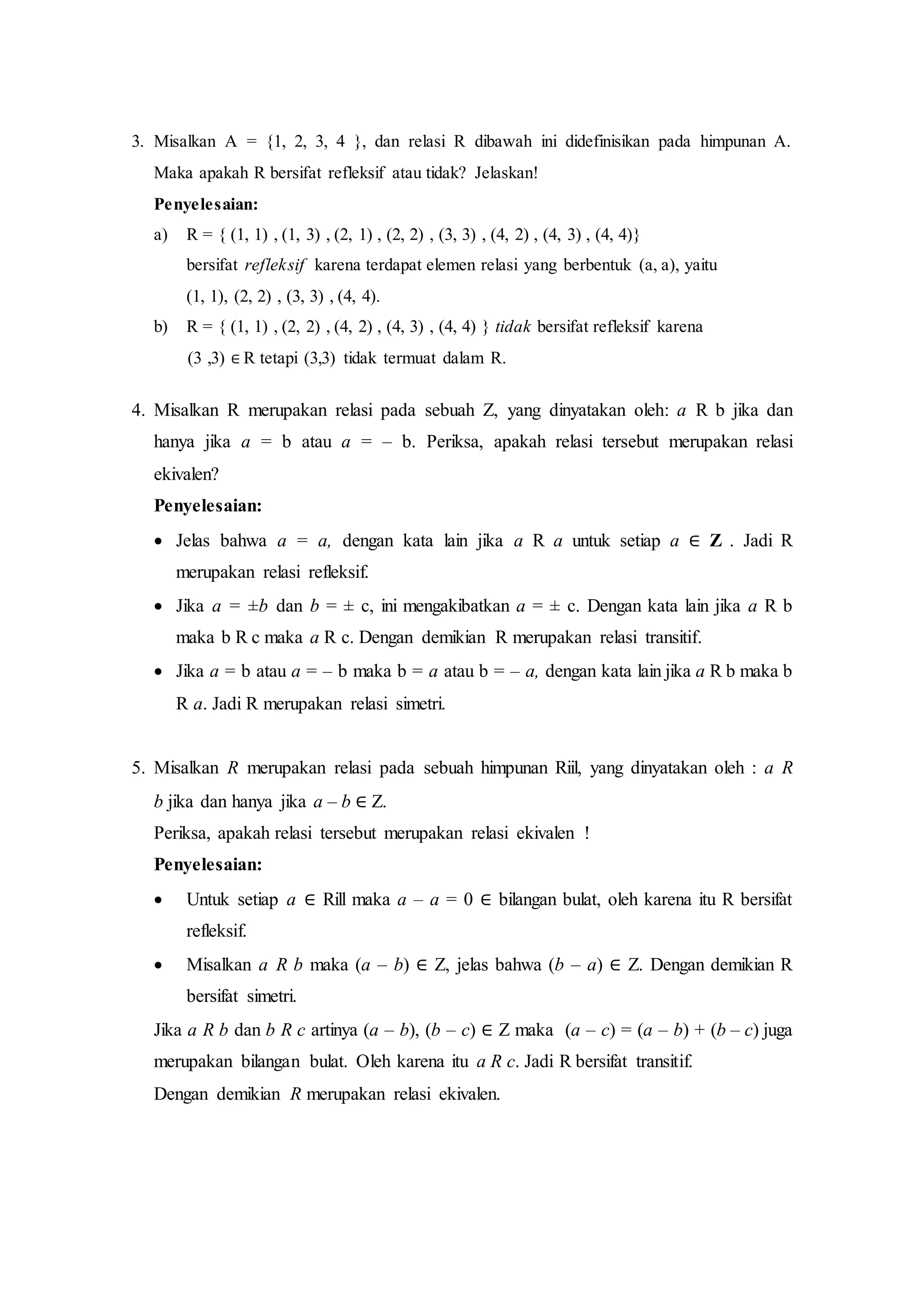 Contoh Soal Relasi Biner | DOCX