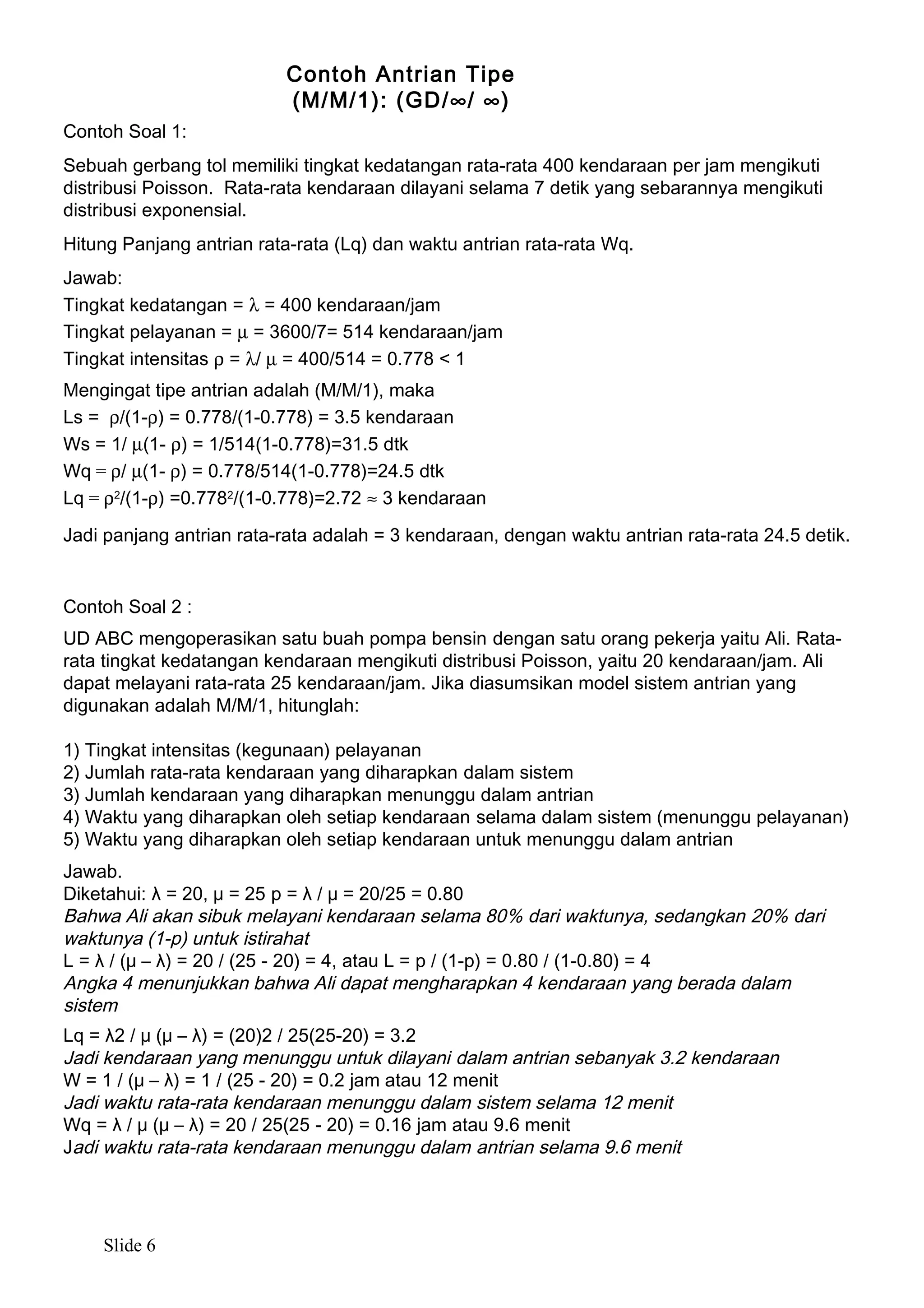Contoh soal Teori antrian khusus Poisson | PPT