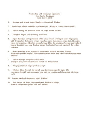 Contoh soal uas manejemen operasional 2 | DOCX