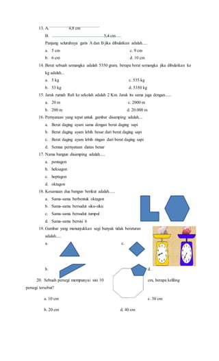 Contoh soal uas mtk kelas IV sd semester 1 kurtilas | DOCX