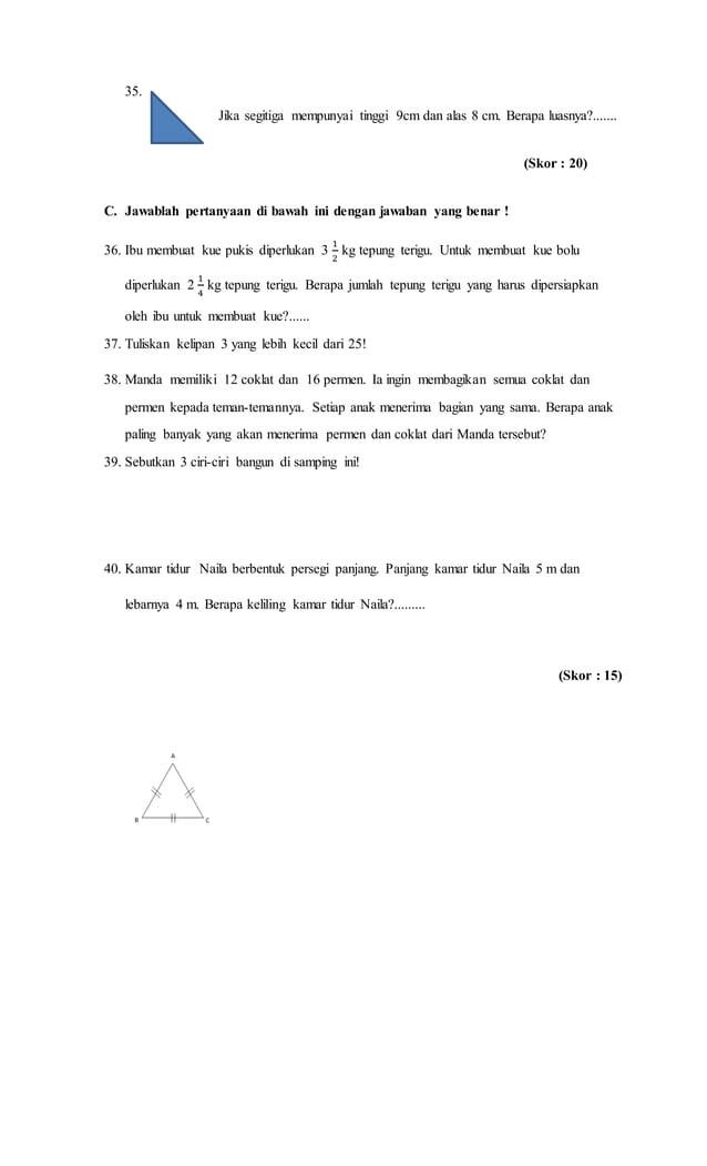 Contoh soal uas mtk kelas IV sd semester 1 kurtilas | DOCX