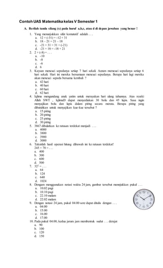 Contoh soal uas mtk kelas v sd semester 1 ktsp 2006 | PDF