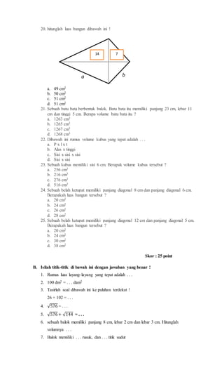 Contoh soal uas mtk kelas v sd semester 1 ktsp 2006 | PDF