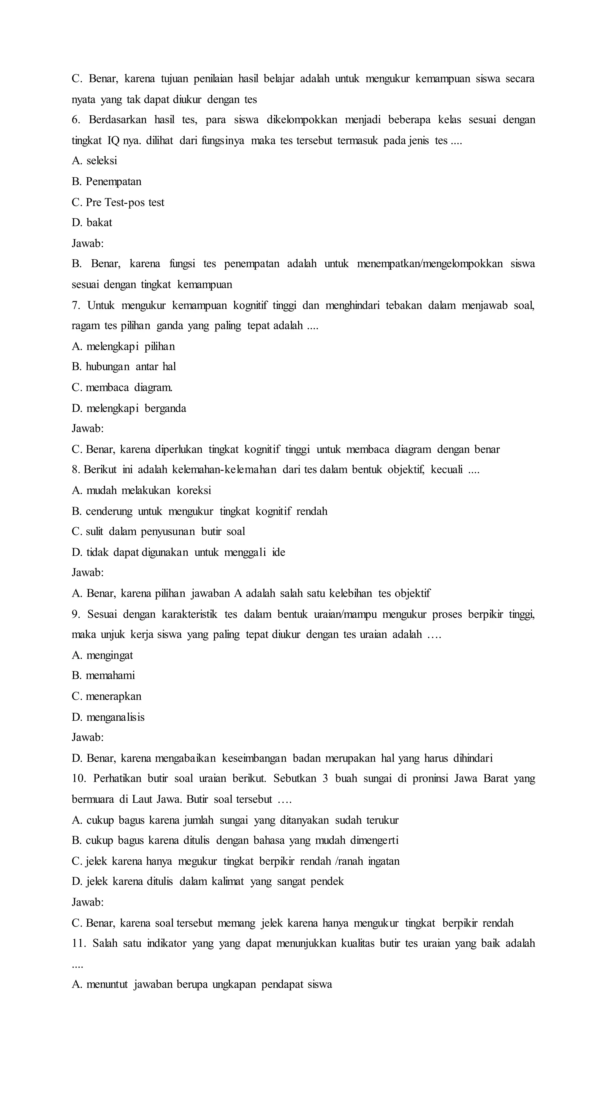 Contoh soal ujian ut pgsd pdgk4301 evaluasi pembelajaran | DOCX