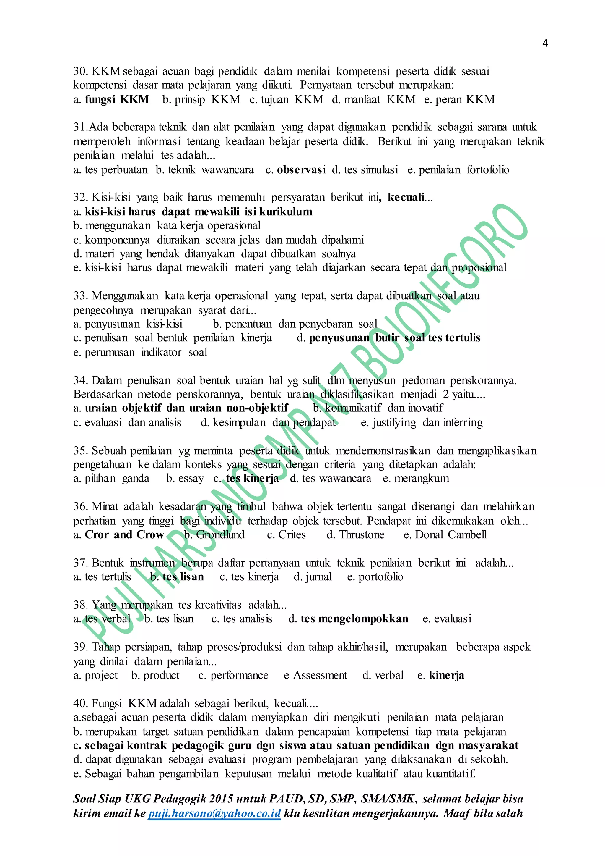 Contoh soal ukg | DOCX