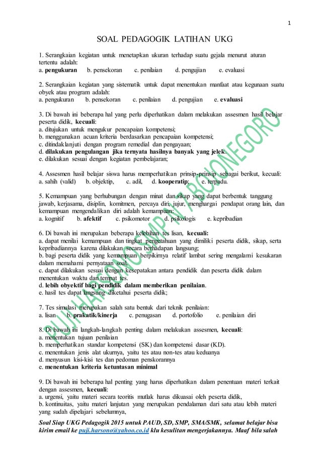 Contoh soal ukg | DOCX