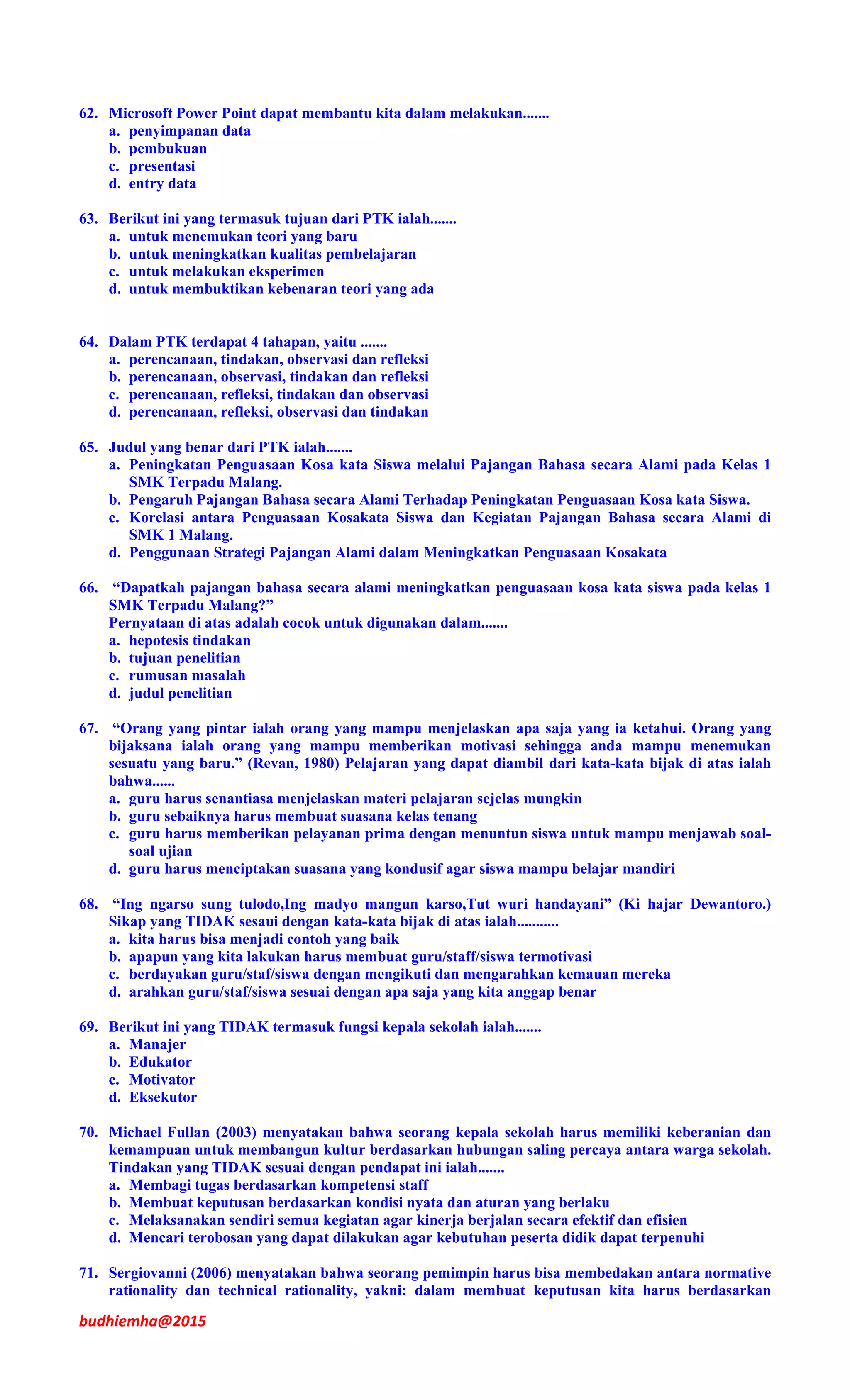 Contoh soal ukg kepala sekolah 2015 | PDF