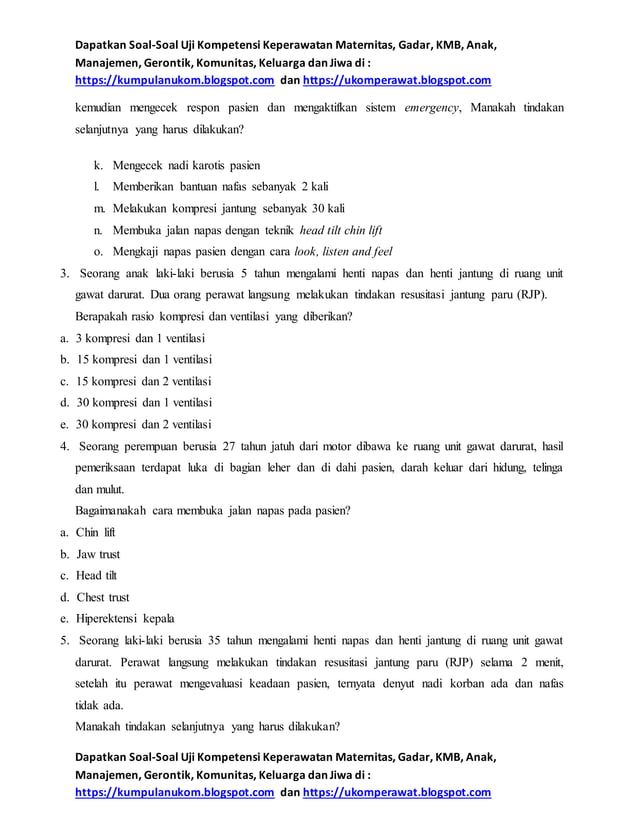 Contoh soal ukom keperawatan gawat darurat | DOCX