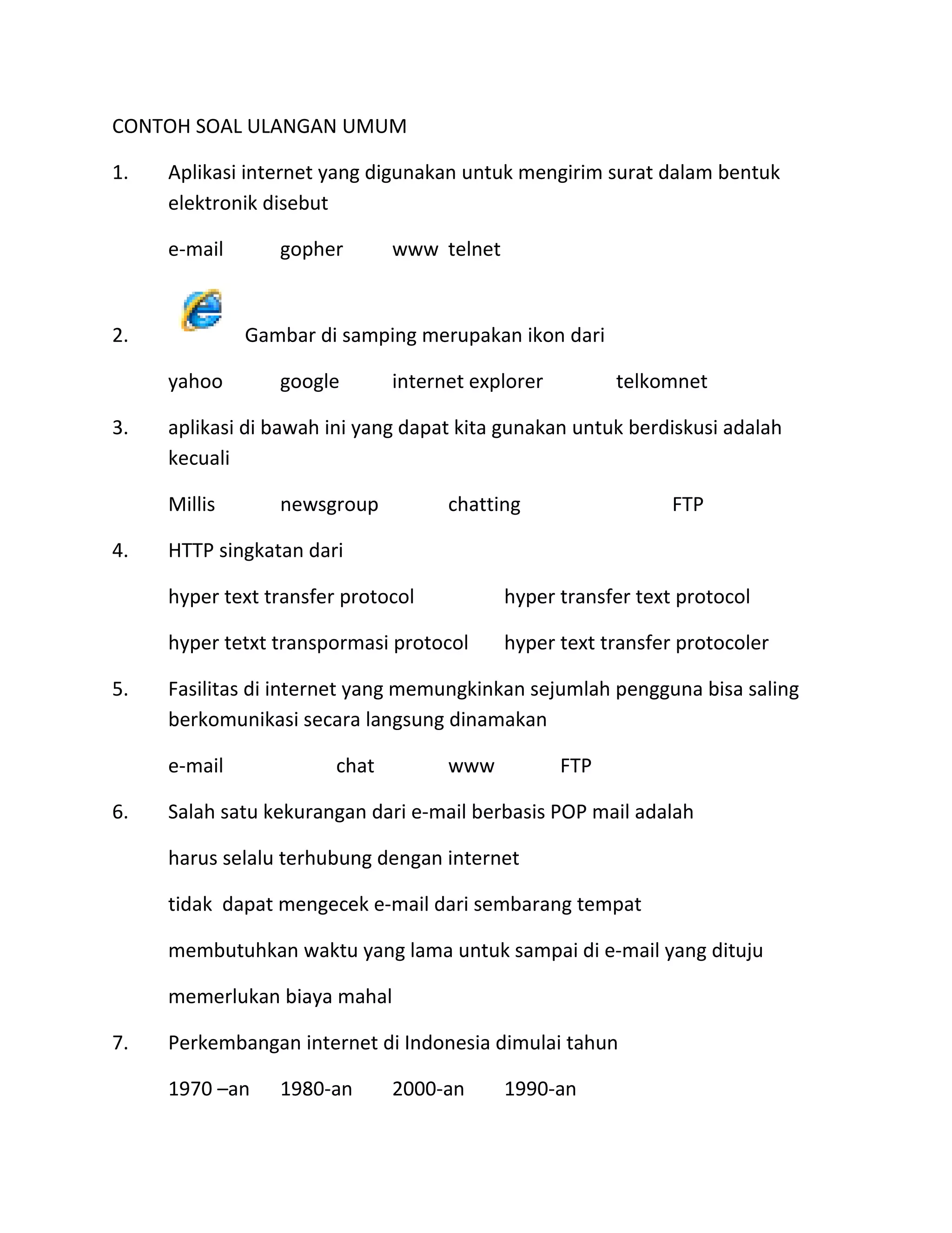 Contoh soal ulangan umum 2010 | PDF