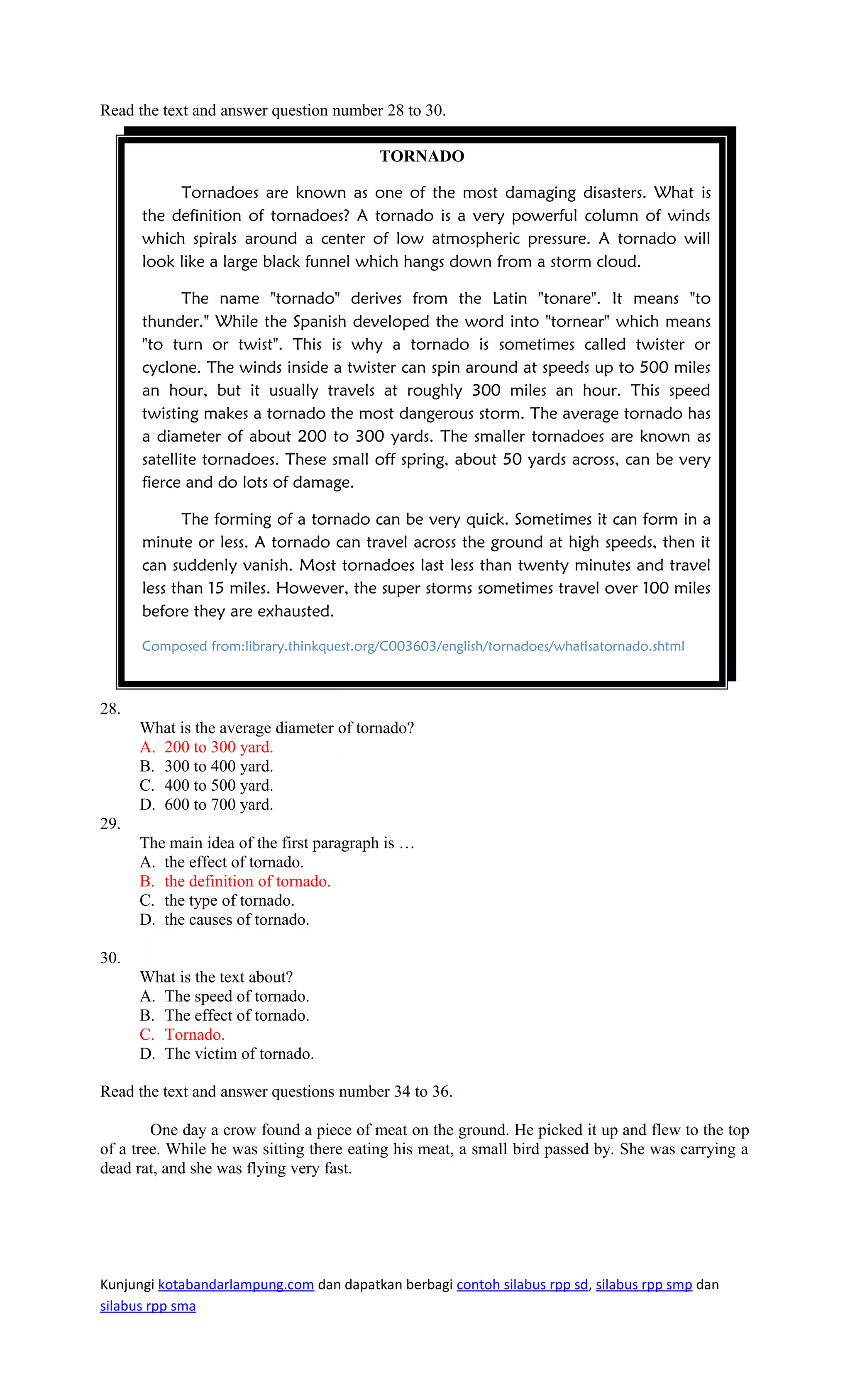 Contoh soal un bahasa inggris smp paket 2 | DOC