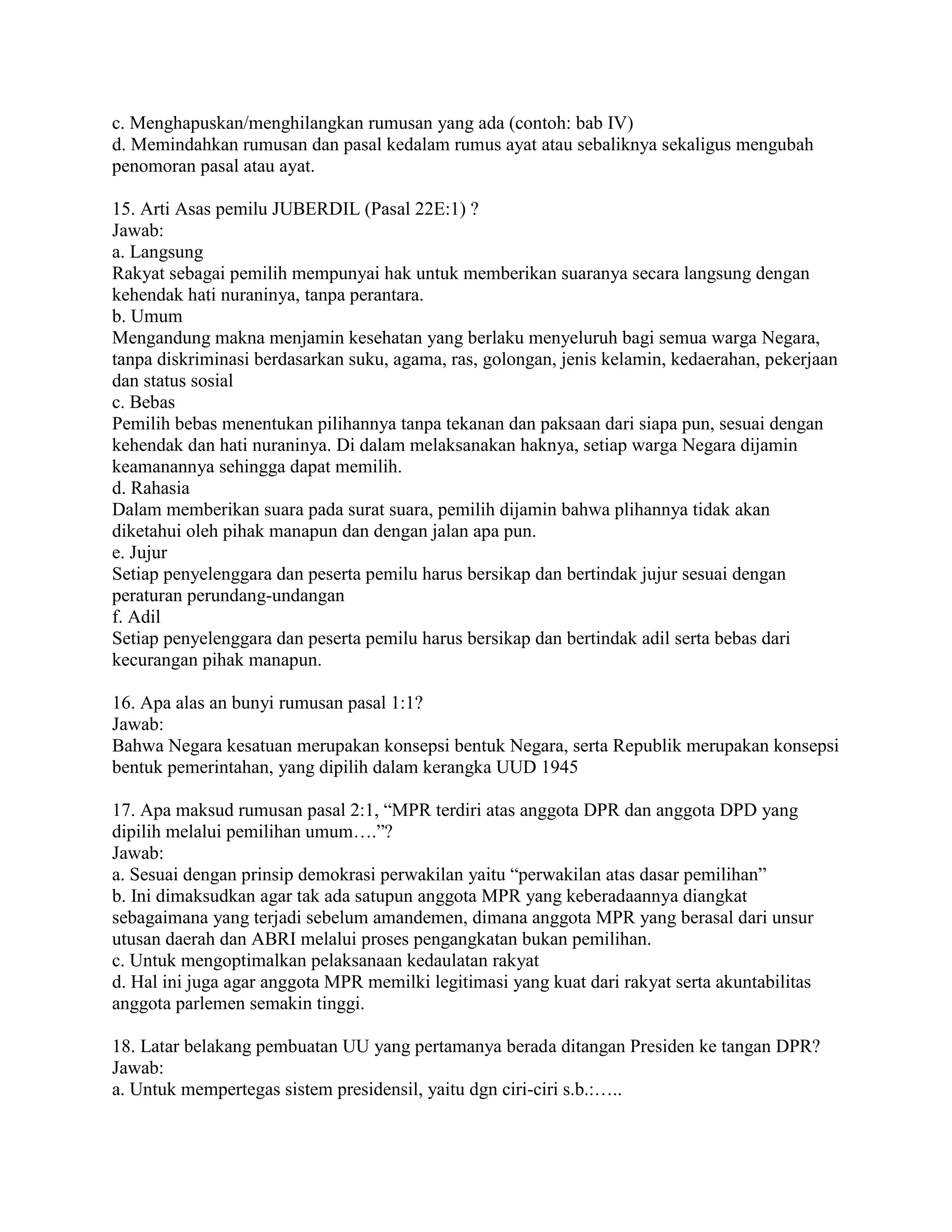 Contoh soal undang undang dan tap mpr ii | PDF