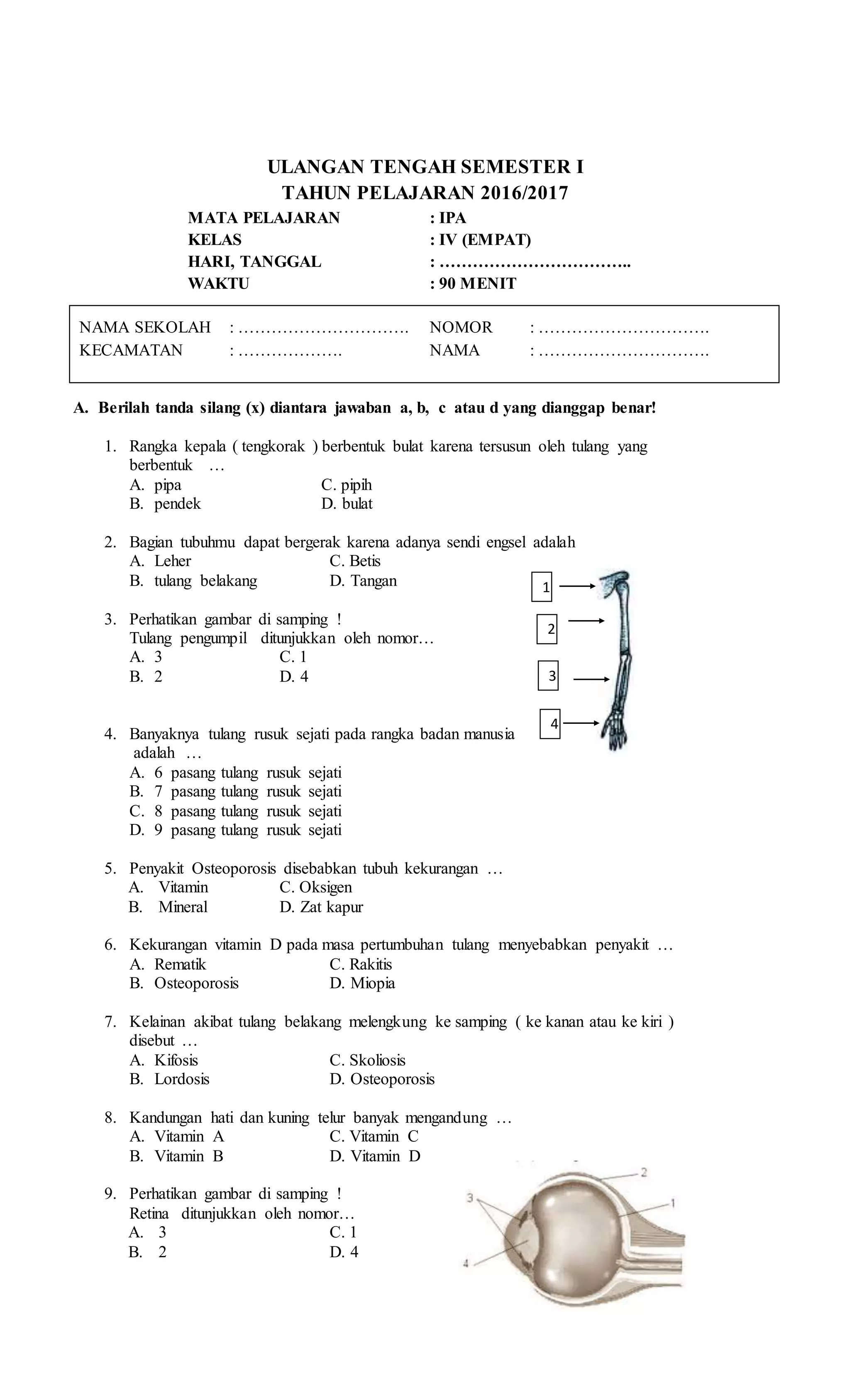 Contoh soal UTS IPA Kelas IV SD Semester 1 KTSP 2006 | PDF