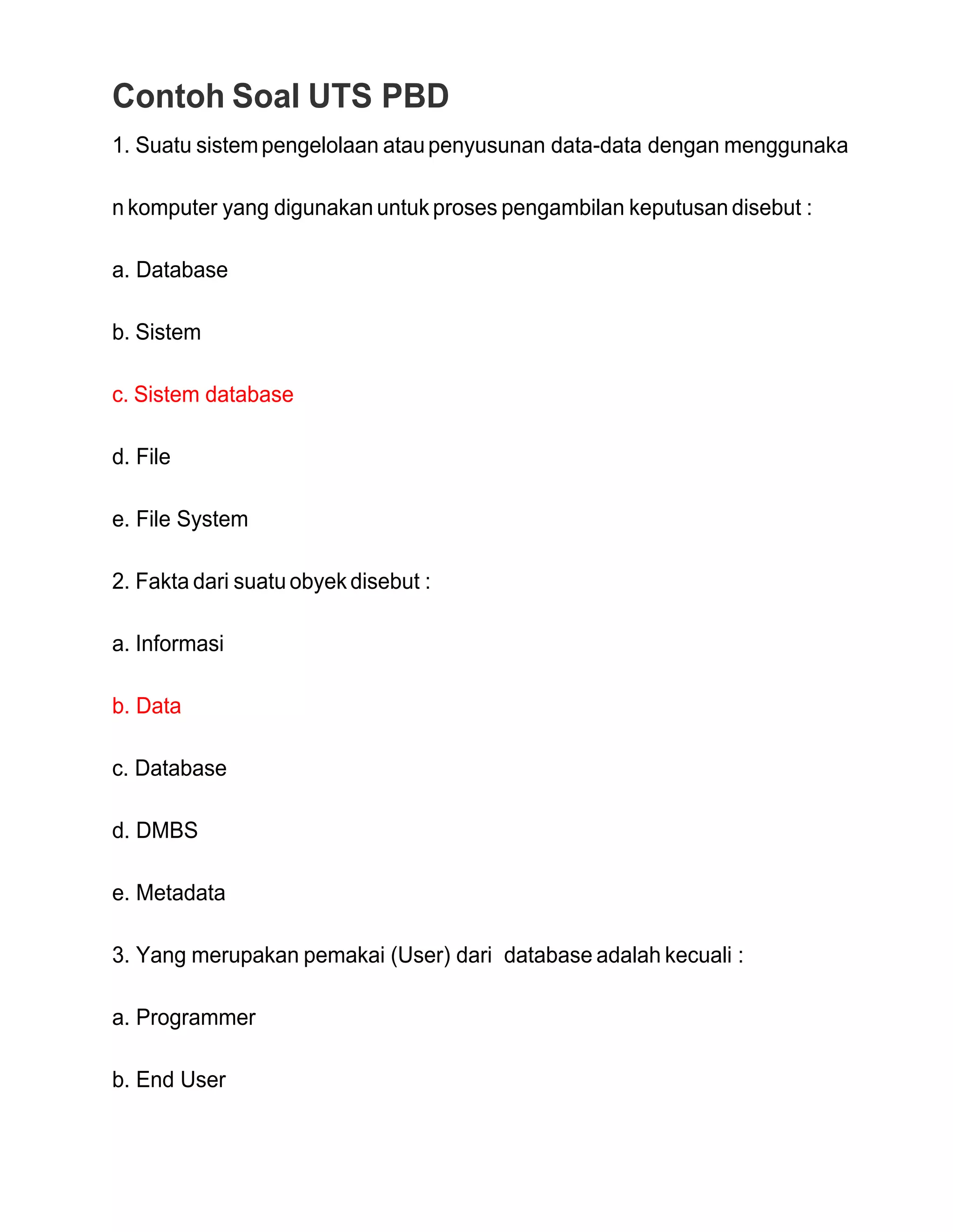 Contoh soal uts perancangan basis data | PDF