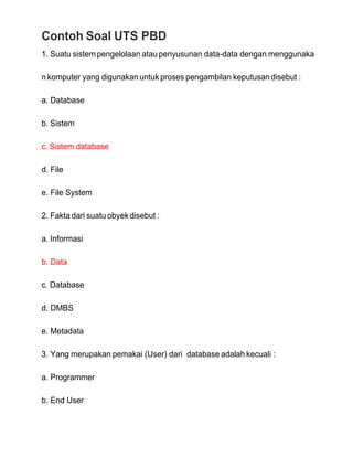 Contoh soal uts perancangan basis data | PDF