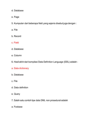 Contoh soal uts perancangan basis data | PDF