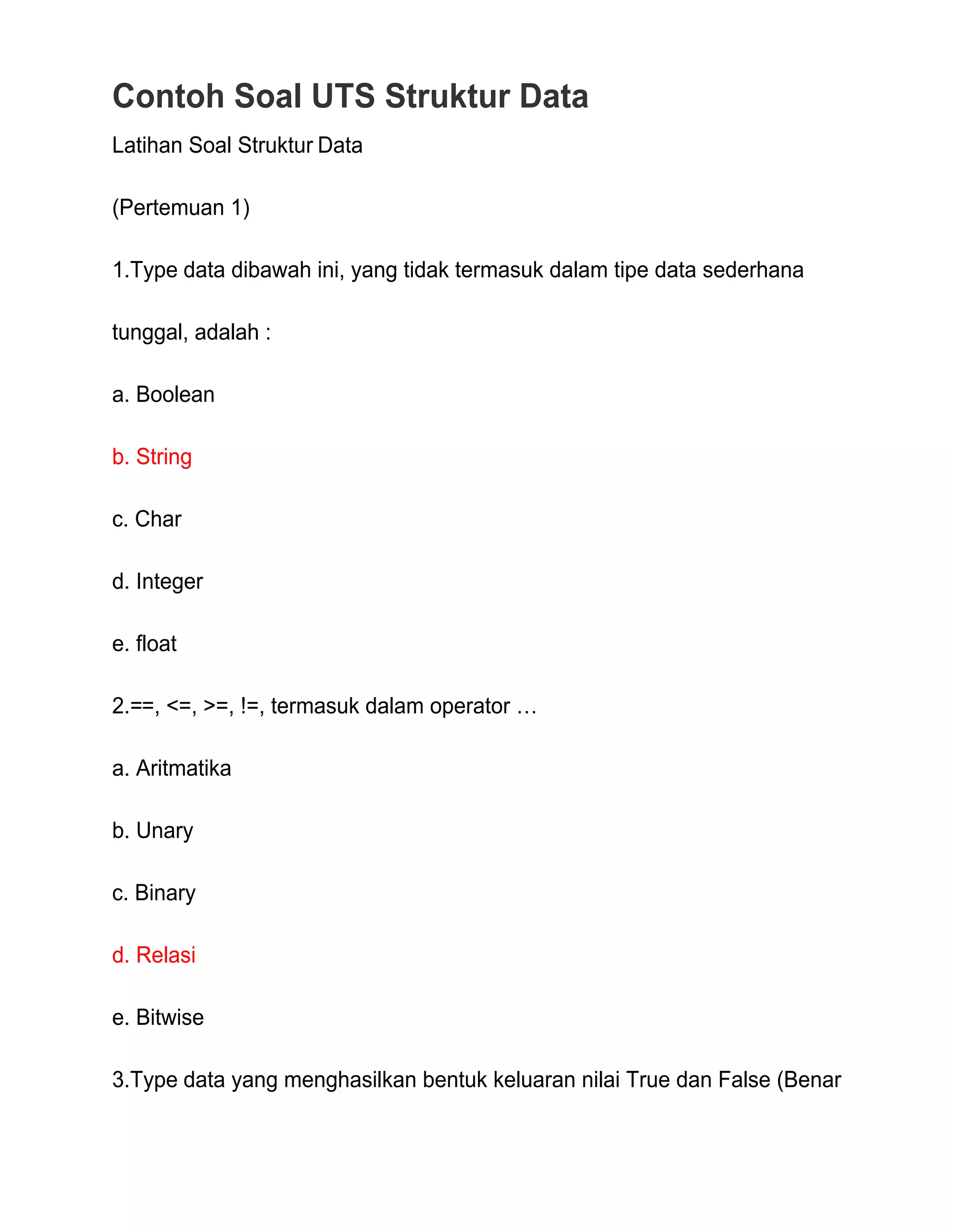 Contoh soal uts struktur data | PDF