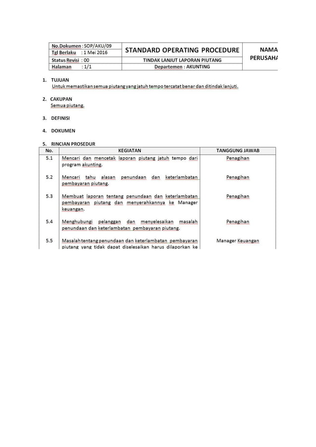 Contoh SOP Finance dan Akunting | PDF