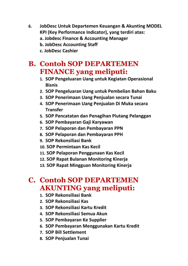 Contoh SOP Finance dan Akunting