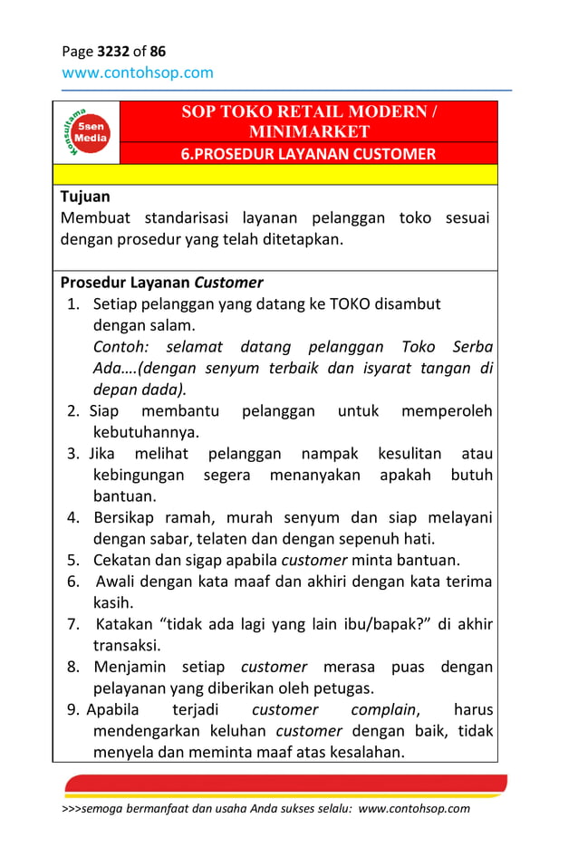 Contoh SOP Layanan Customer Toko Tetail | PDF