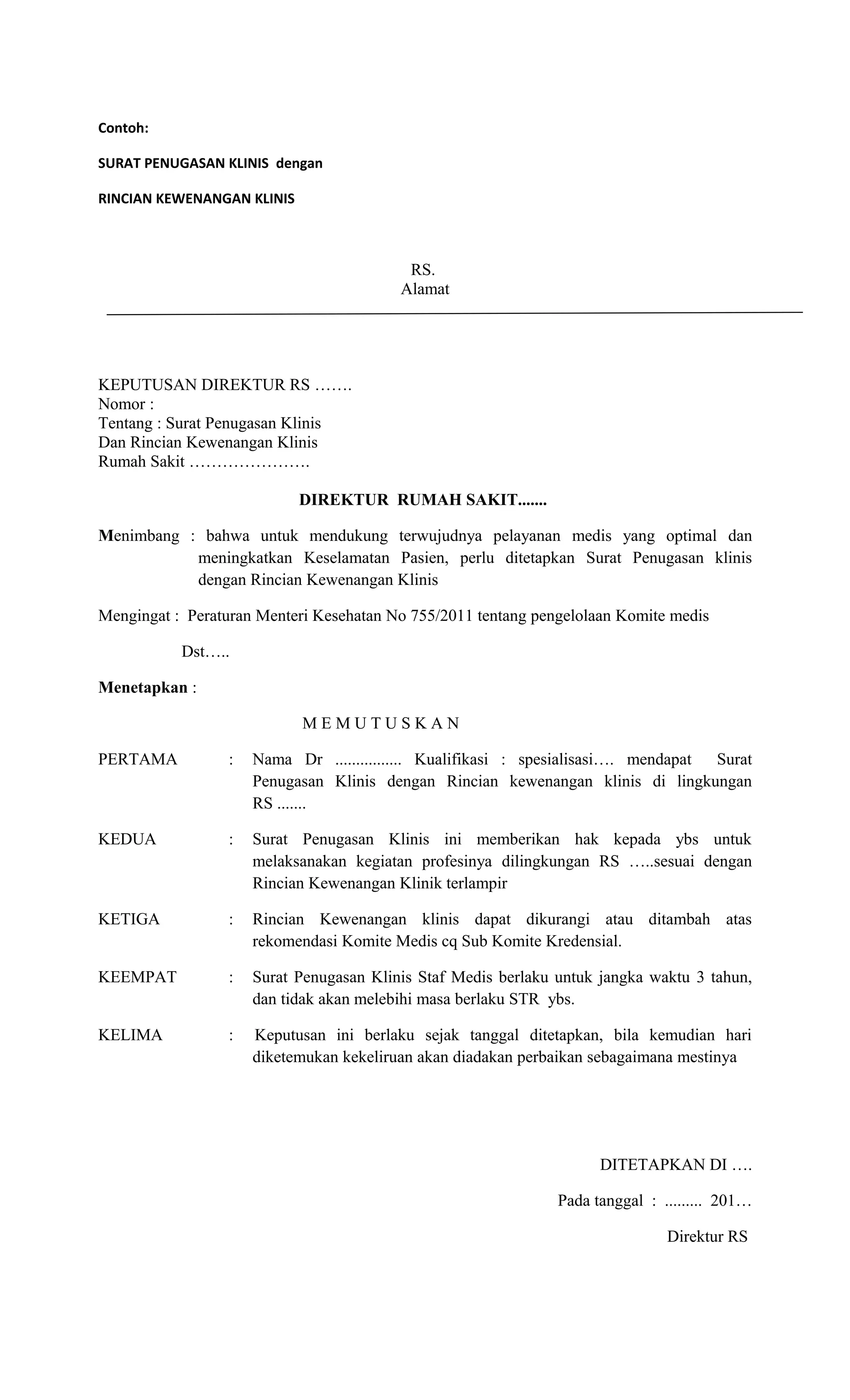 Contoh spk dan rkk serta rekomedasi k omite medis | DOC