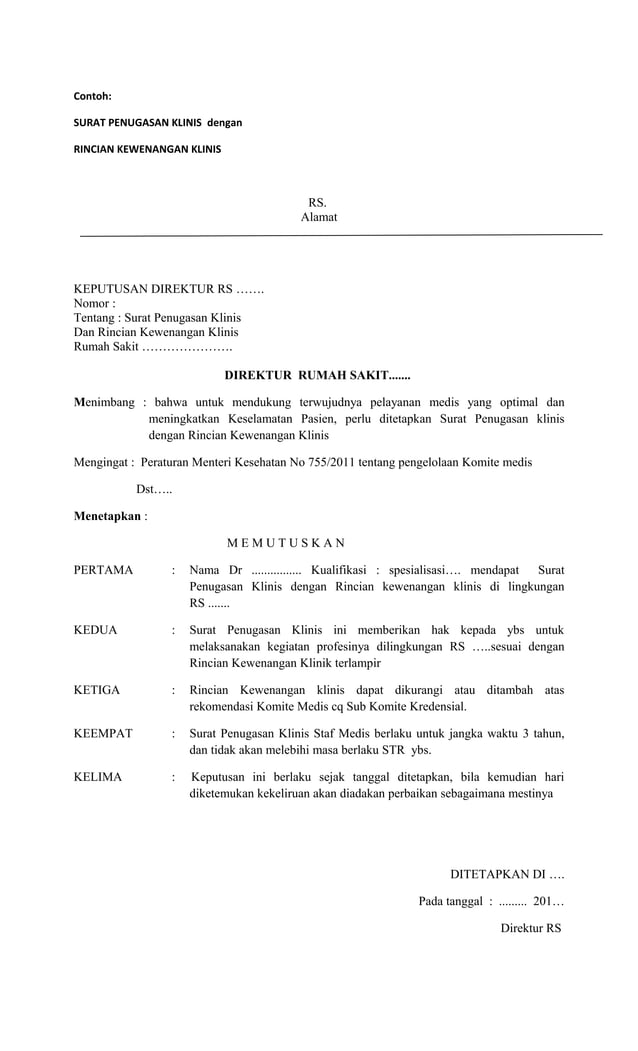 Contoh spk dan rkk serta rekomedasi k omite medis | DOC